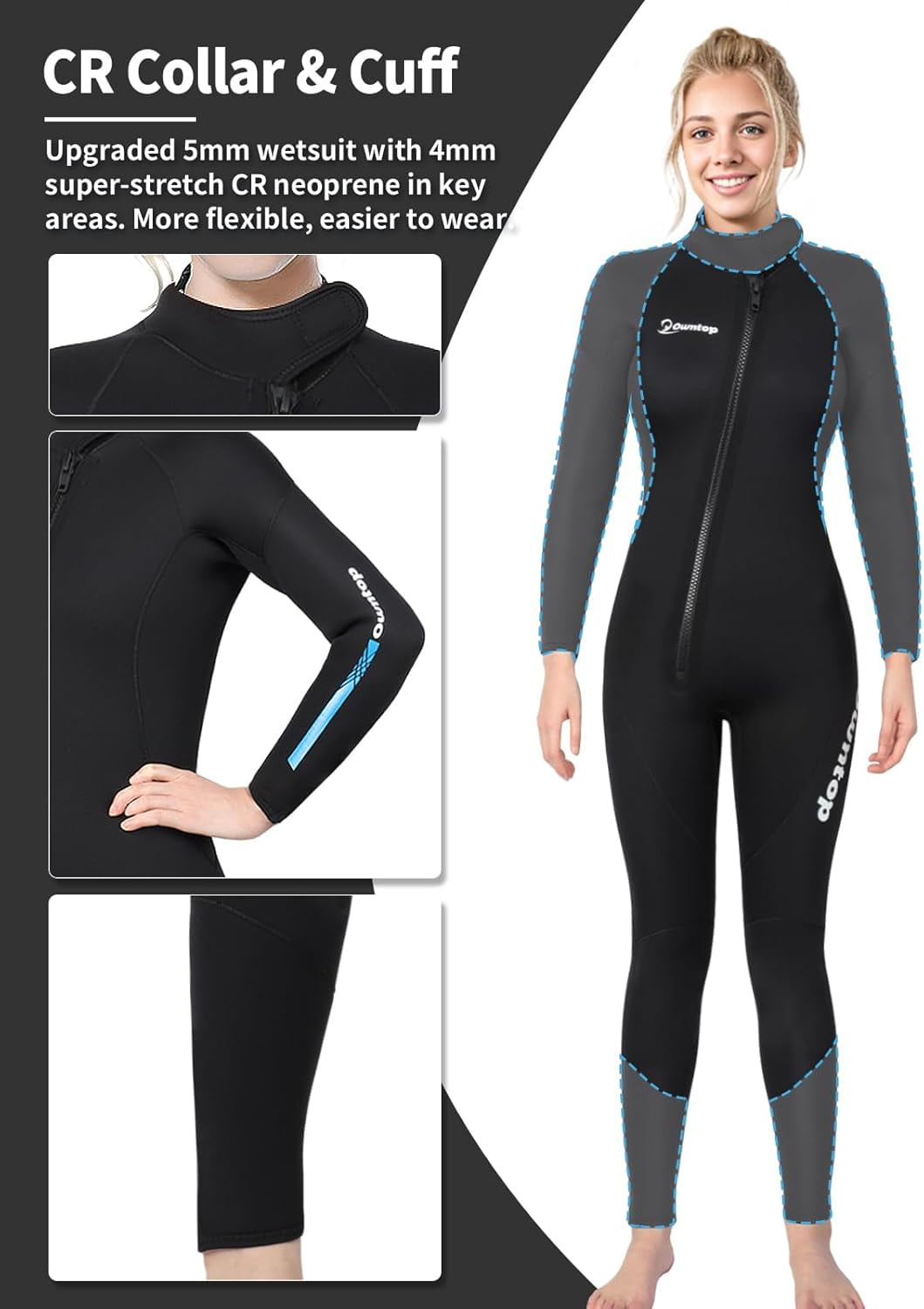 Owntop 5mm Neoprene Long Sleeve UPF 50+, Front Zip, Diving Suit for ...