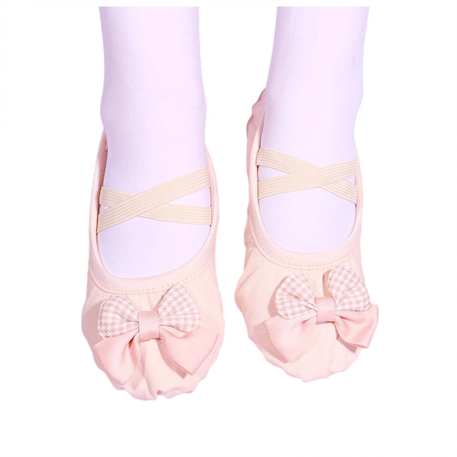 Owordtank Ballet Shoes for Girls, Canvas Dance Flats Cute Bow Practice ...