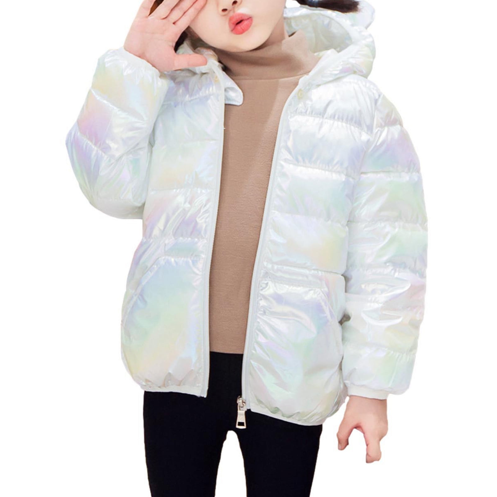 Owordtank Boys Girl's Metallic Winter Coats Warm Puffer Jacket Shiny ...