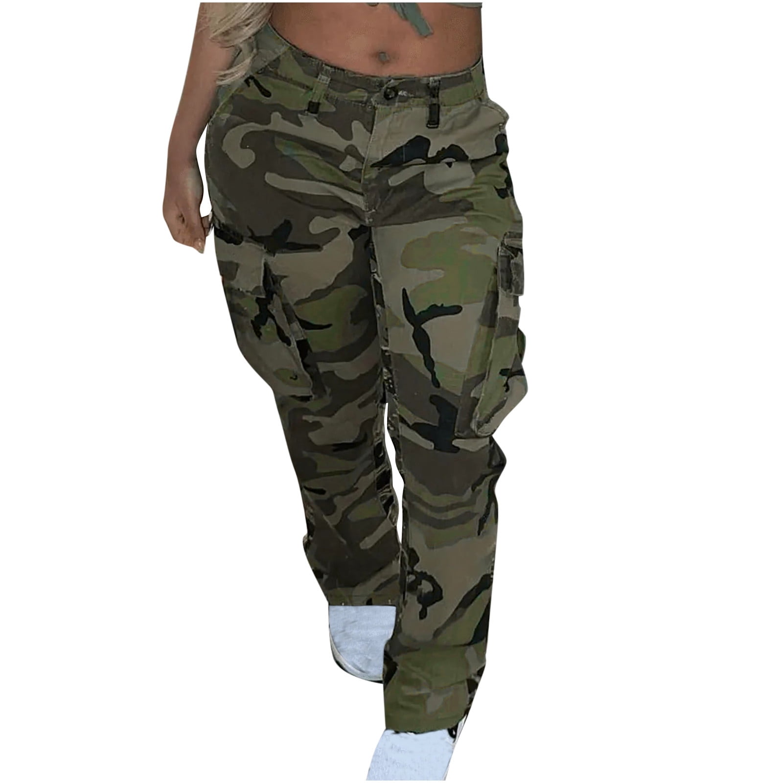 Owordtank Camo Cargo Pants for Women High Waist Casual Camouflage ...