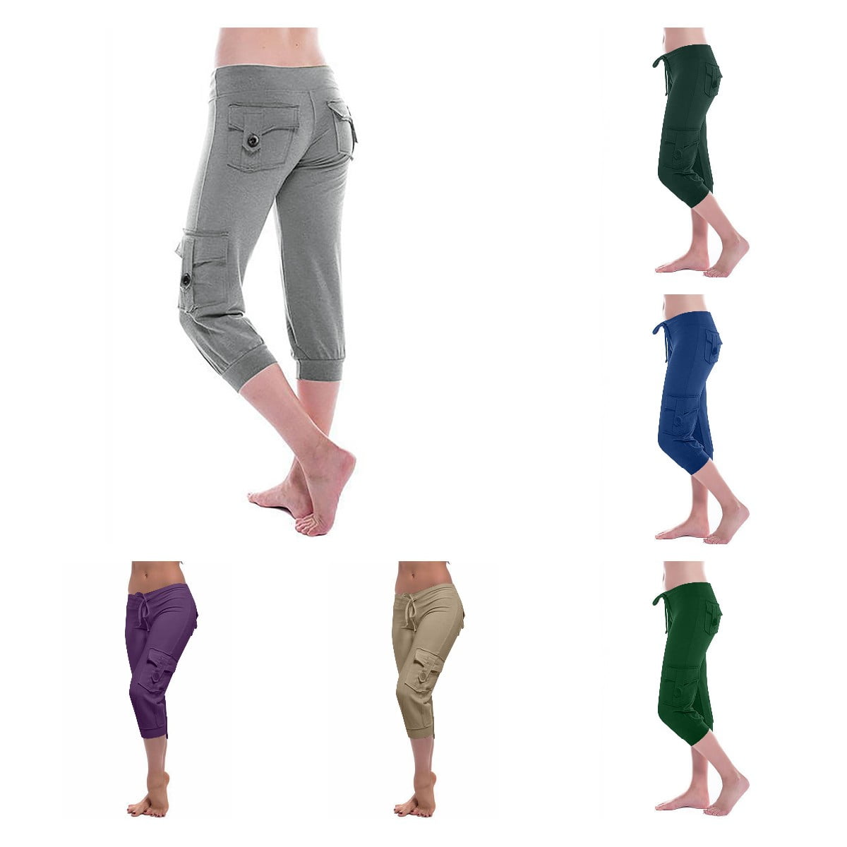 Owordtank Cargo Capris For Women With Pockets Plus Size Drawstring