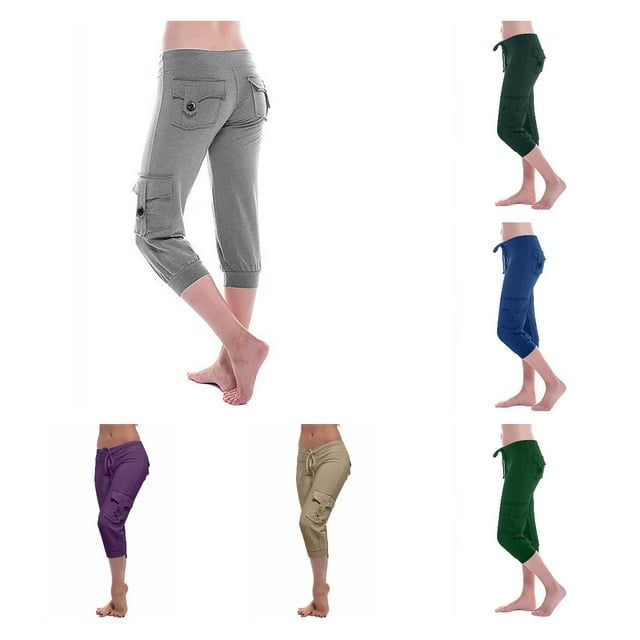 Owordtank Cargo Capris for Women with Pockets Plus Size Drawstring ...