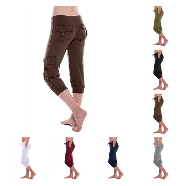 Owordtank Cargo Capris For Women With Pockets Plus Size Drawstring
