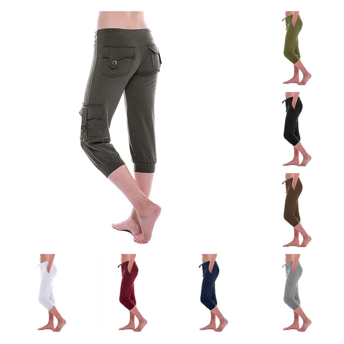 Owordtank Cargo Capris for Women with Pockets Plus Size Drawstring ...