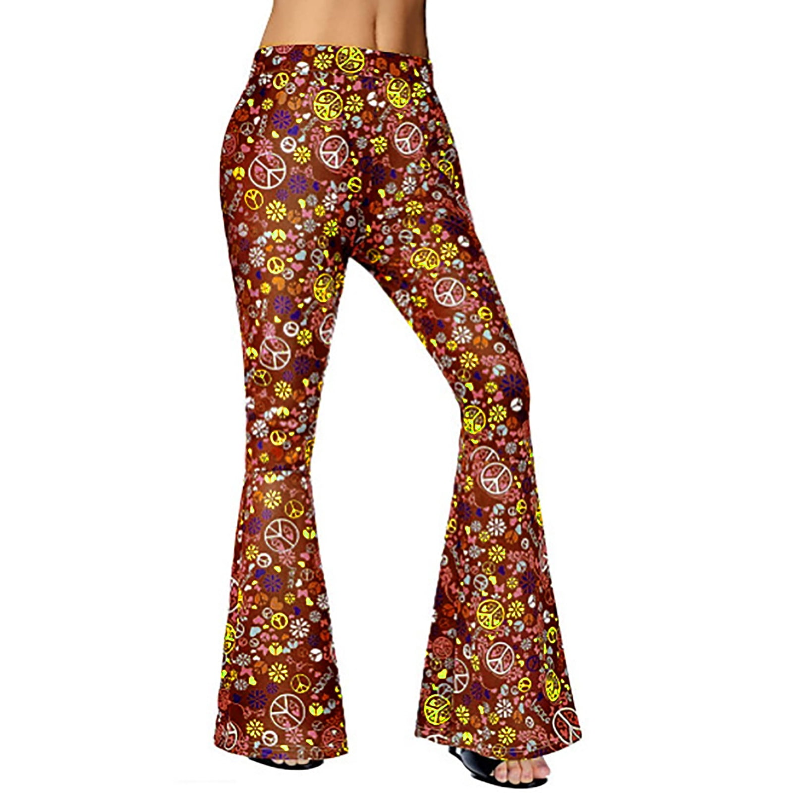 Owordtank Flare Pants for Women Floral Printed Flare Leg High Waisted ...