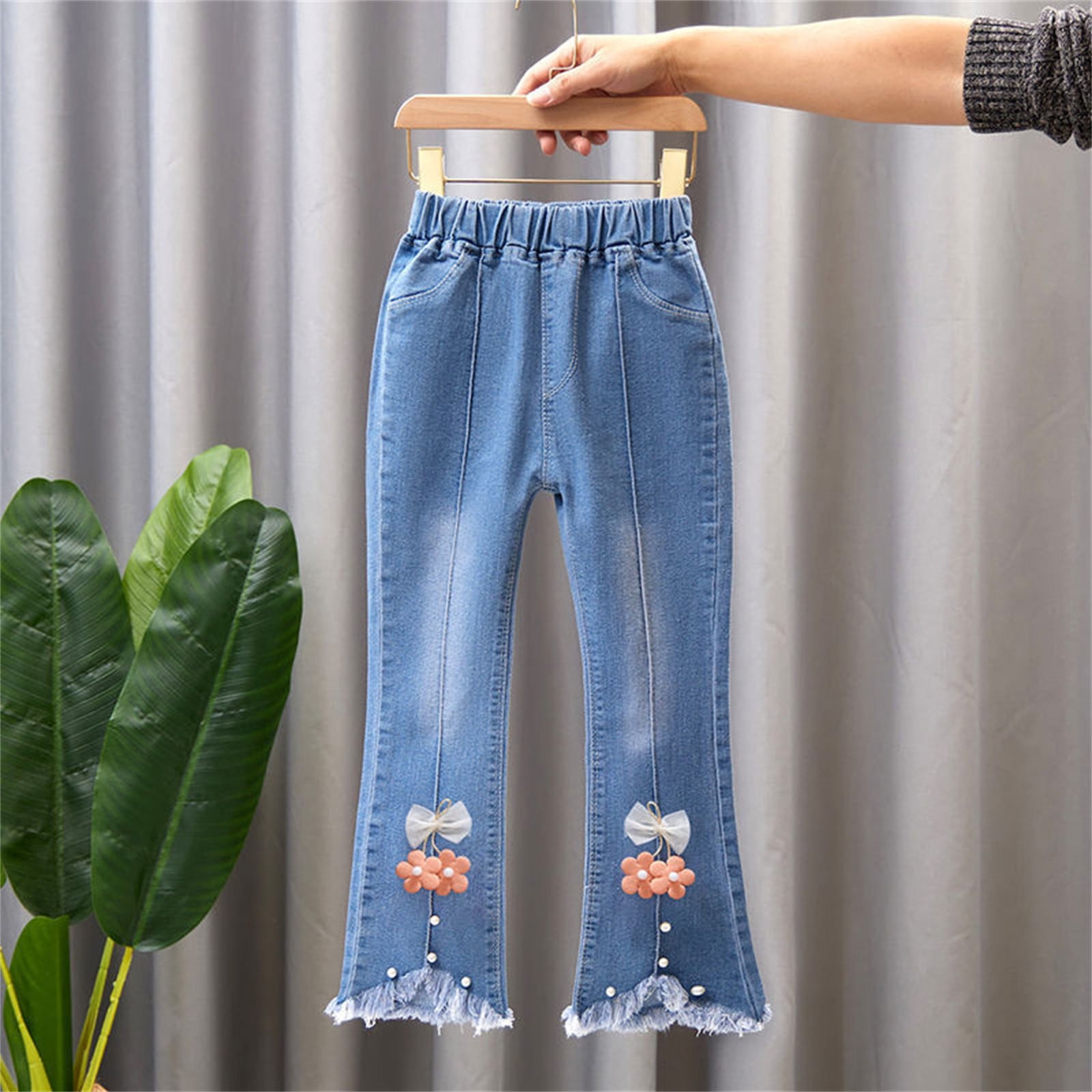 Owordtank Flare Ripped Jeans for Toddler Kids Girls Cute Bell Bottom ...