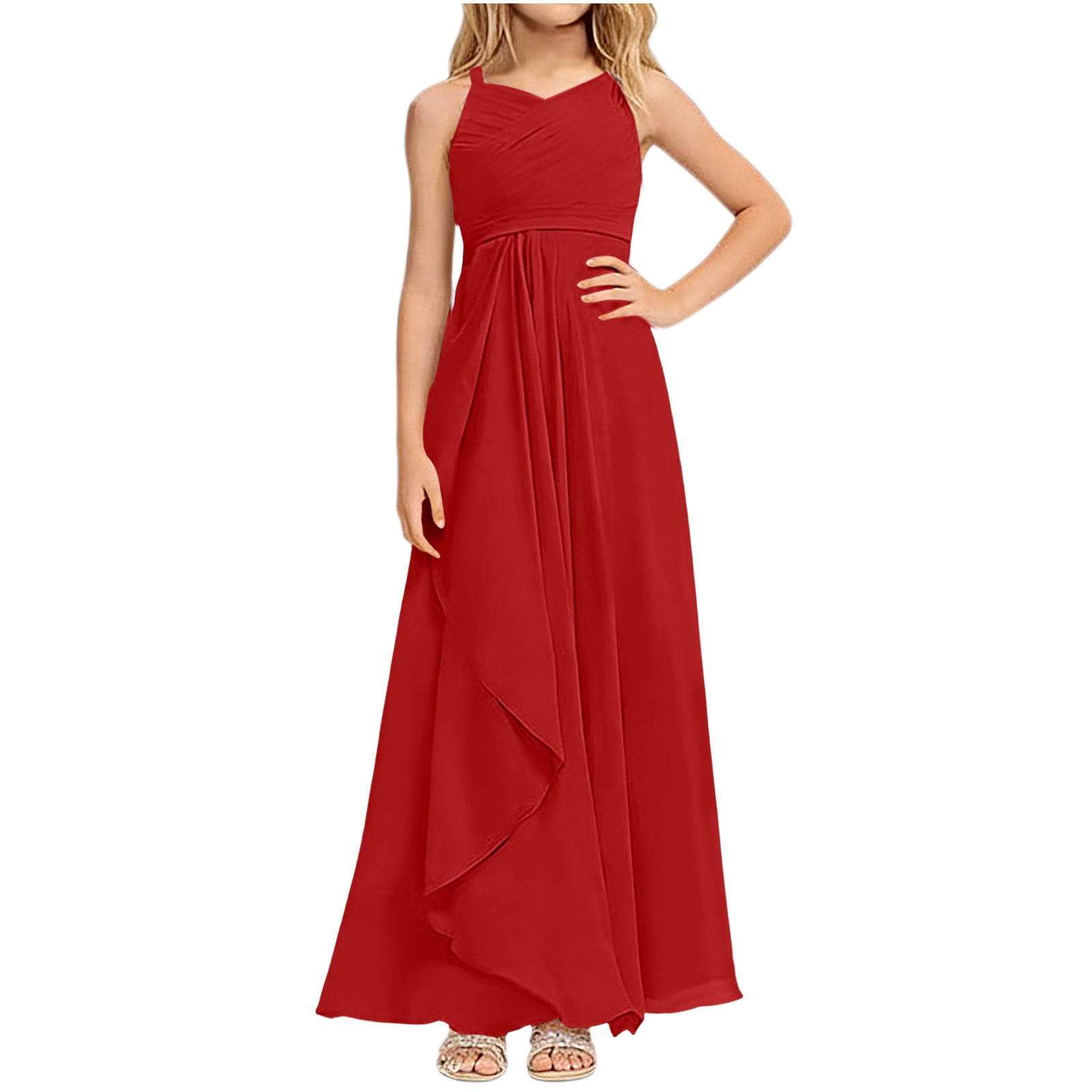 Owordtank Girls A-Line Halter Dress Junior Bridesmaid Flower Girl Flowy ...