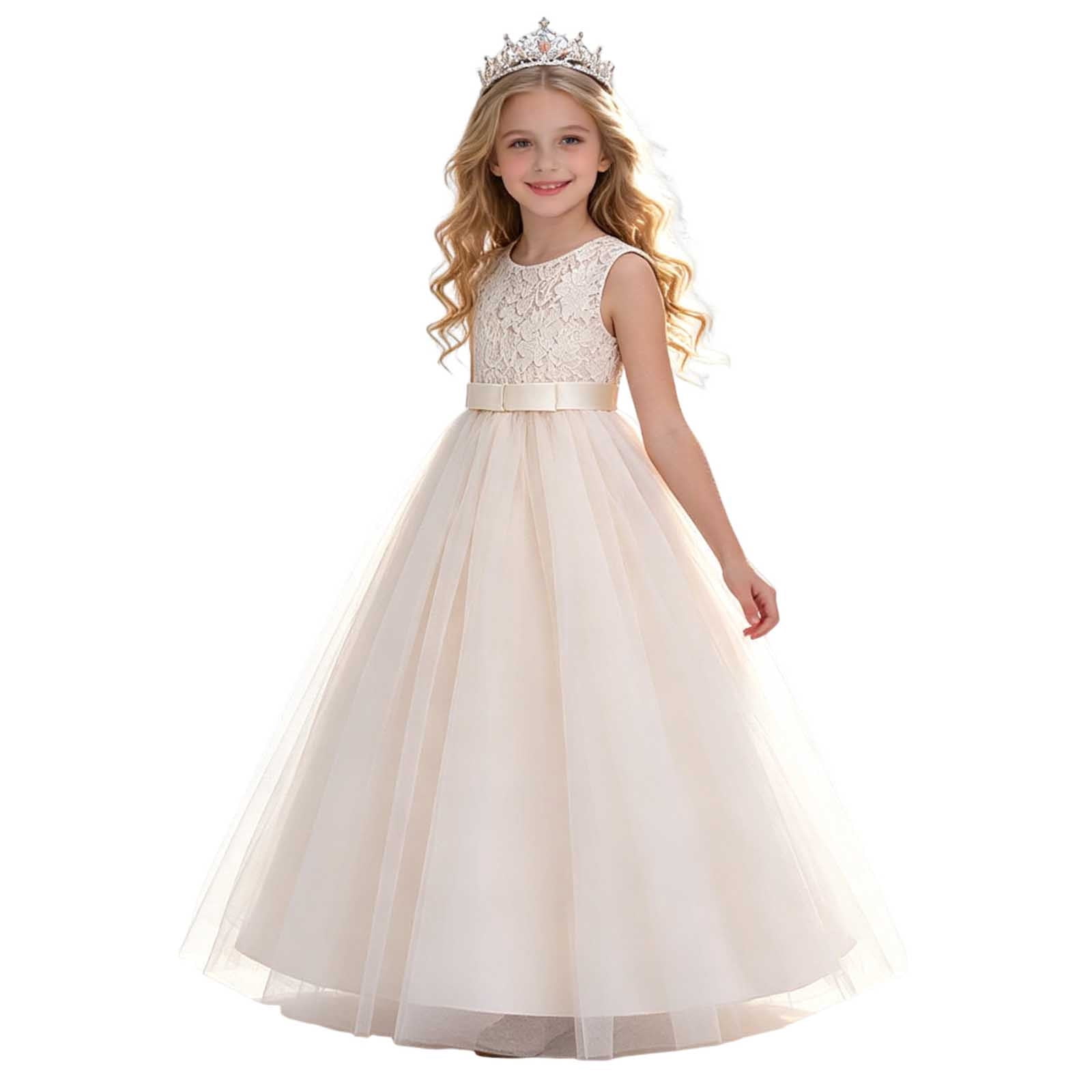 Owordtank Girls Elegant Embroidered Princess Tulle Maxi Dress, Puffy ...