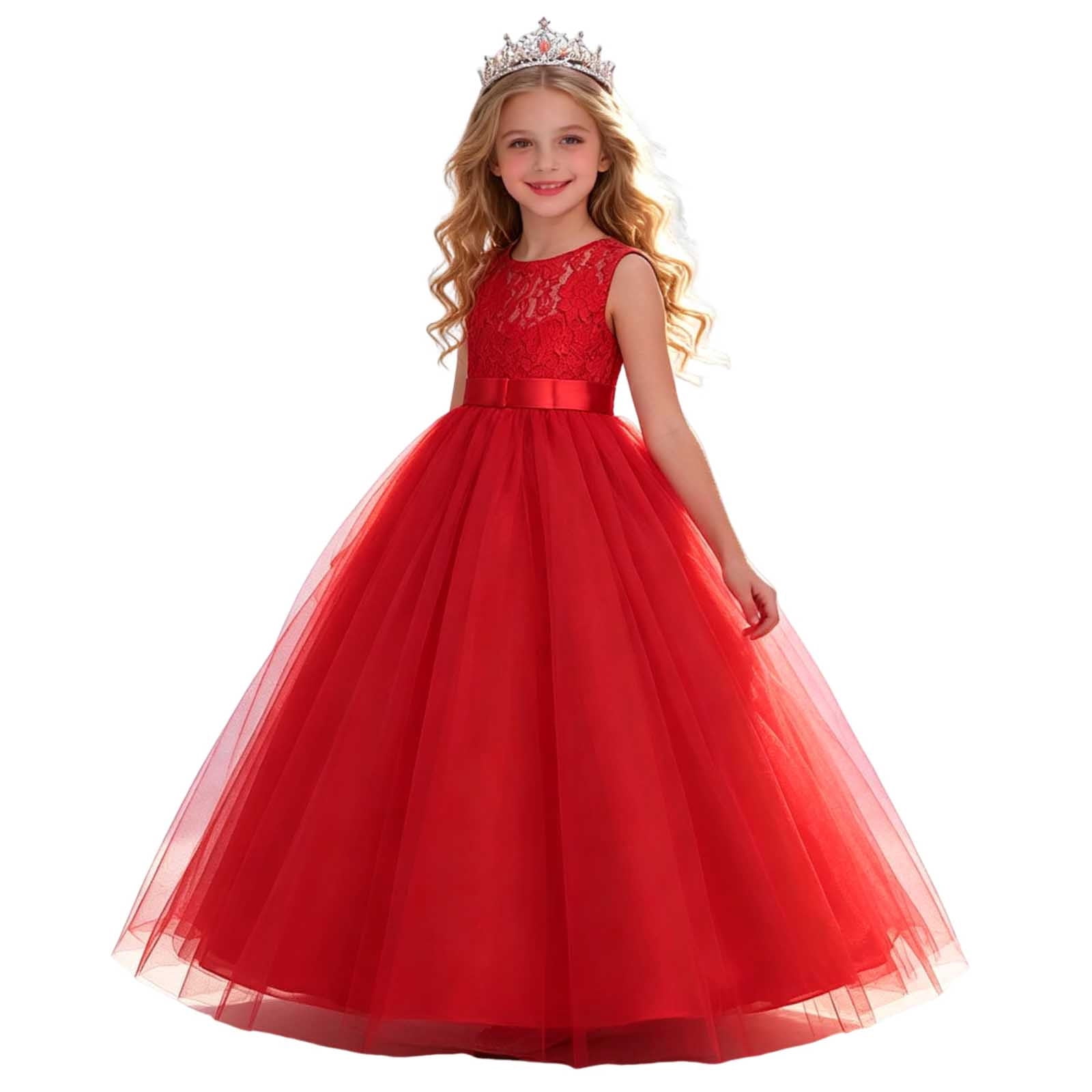 Owordtank Girls Elegant Embroidered Princess Tulle Maxi Dress, Puffy ...