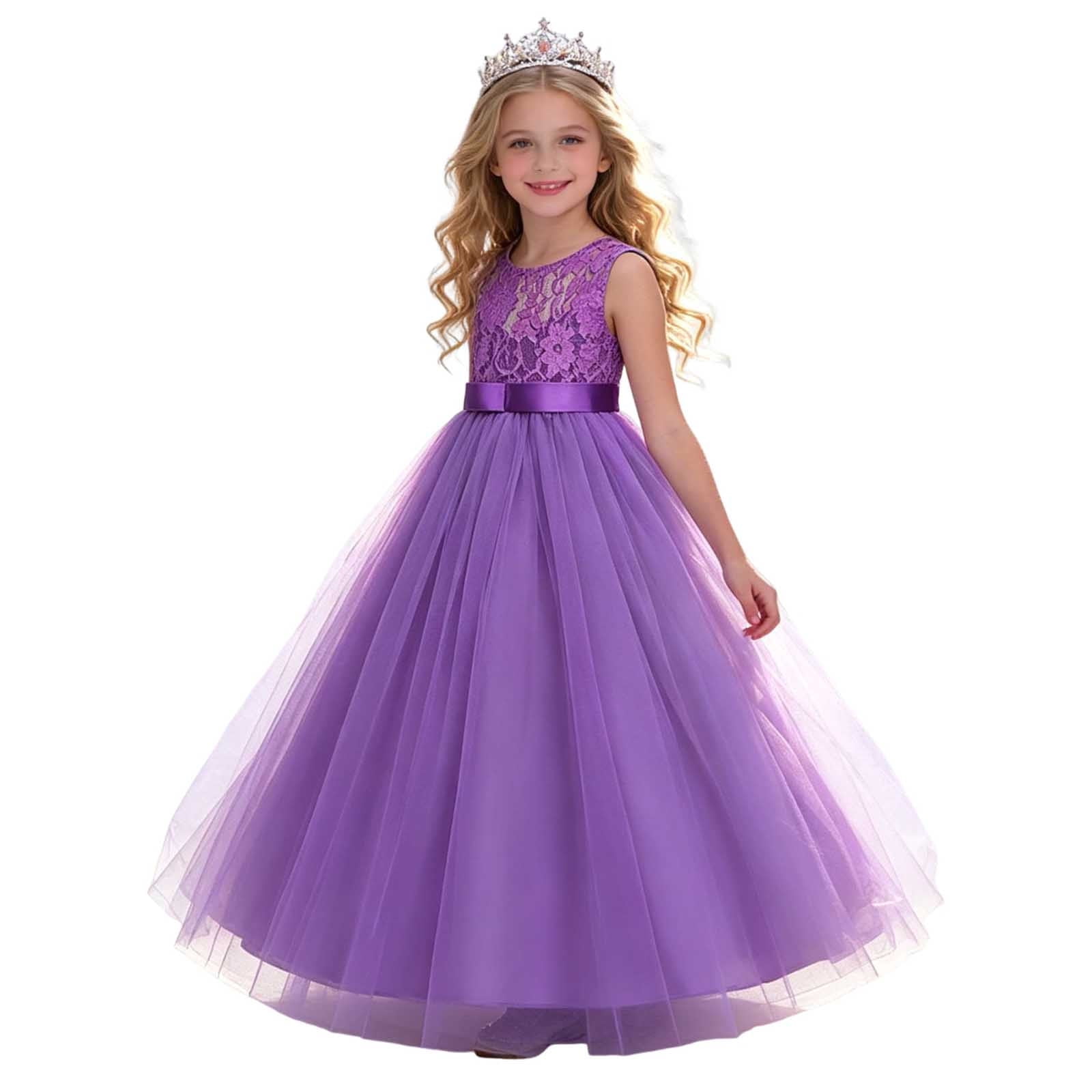 Owordtank Girls Elegant Embroidered Princess Tulle Maxi Dress, Puffy ...