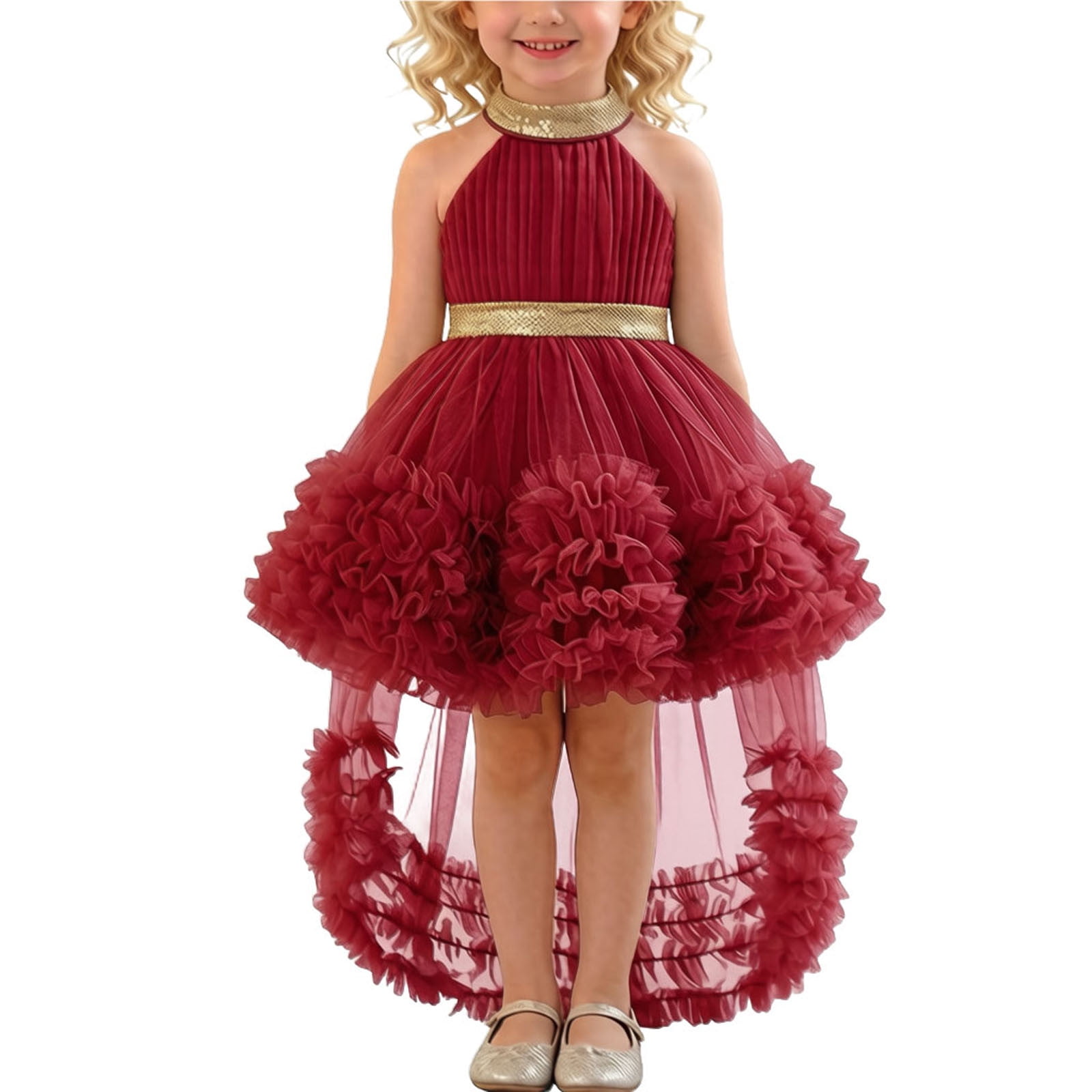 Owordtank Girls High Low Halter Tulle Dress, Elegant Layered 3D Mesh ...