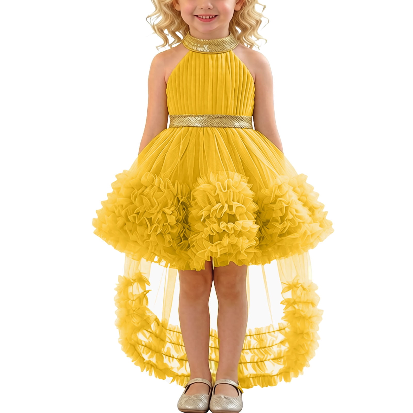 Owordtank Girls High Low Halter Tulle Dress, Elegant Layered 3D Mesh ...