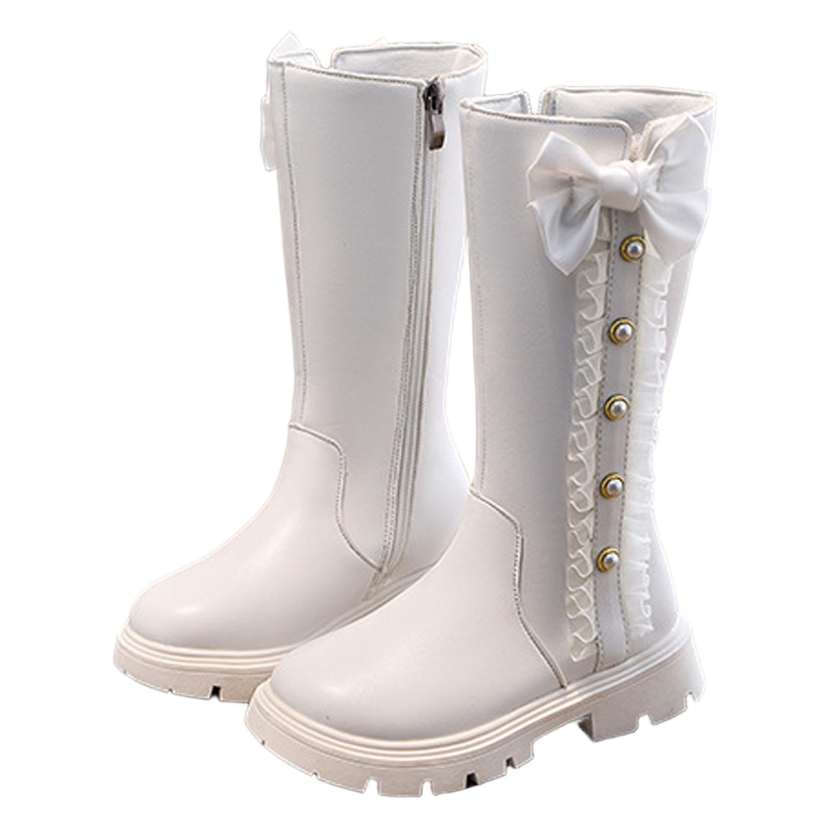 Owordtank Girls Knee High Fashion Riding Boots Lace Up Mid Calf Combat ...
