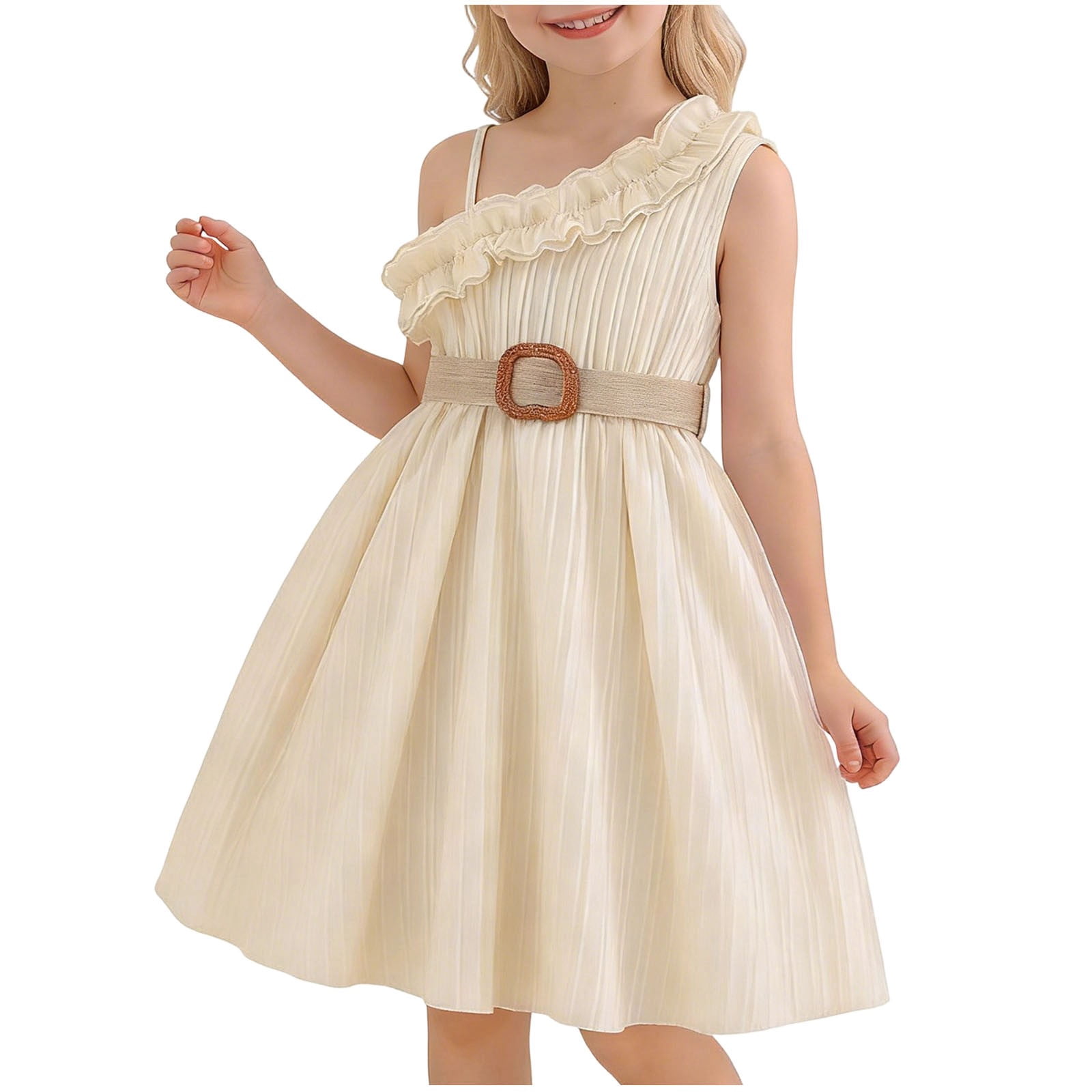 Owordtank Girls One Shoulder Dress Summer Sleeveless Formal Birthday ...