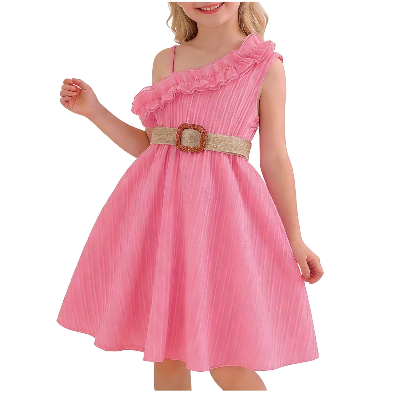 Owordtank Girls One Shoulder Dress Summer Sleeveless Formal Birthday ...