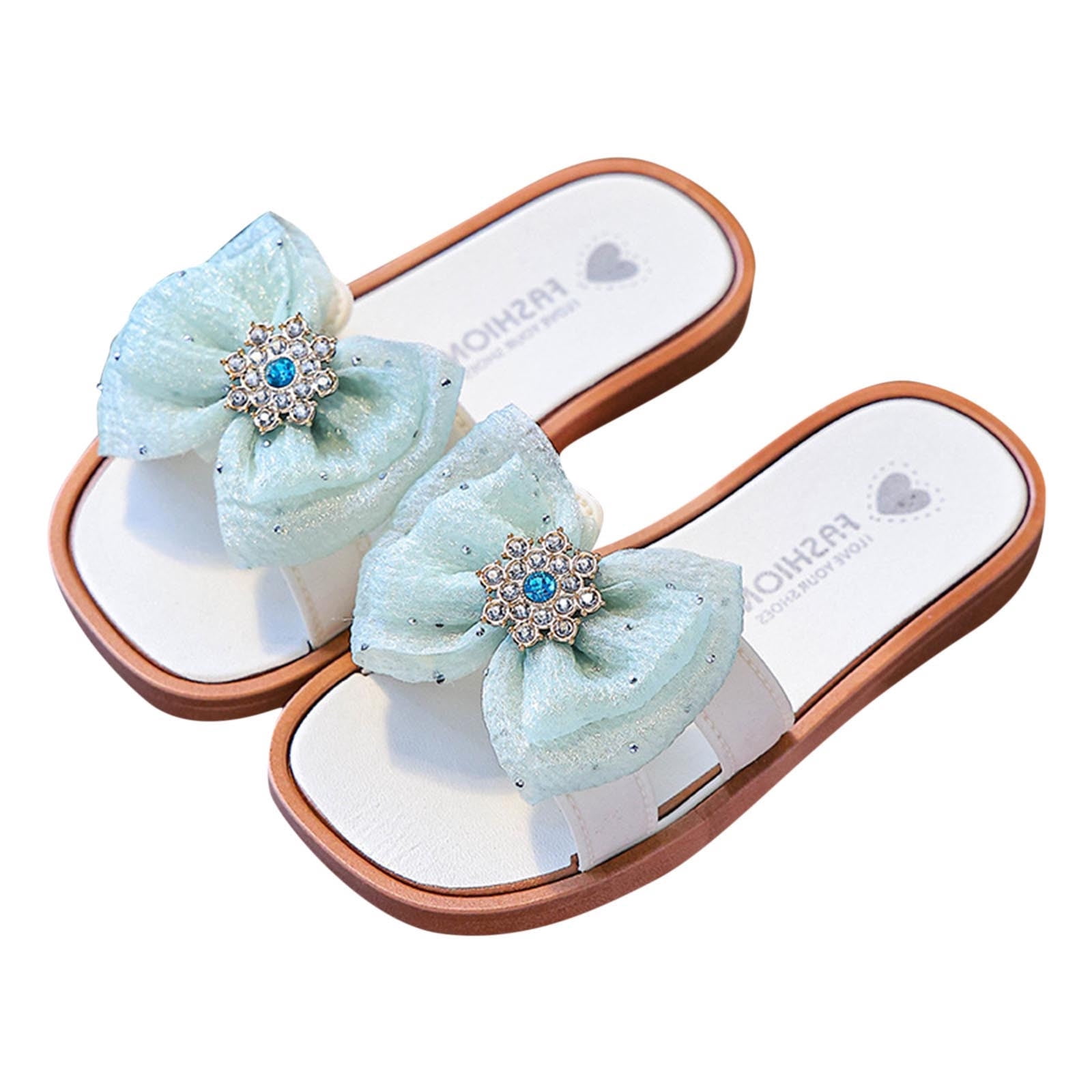 Owordtank Kids Satin Pearl Bow Open Toe Low Heel Slides Fashion Square ...