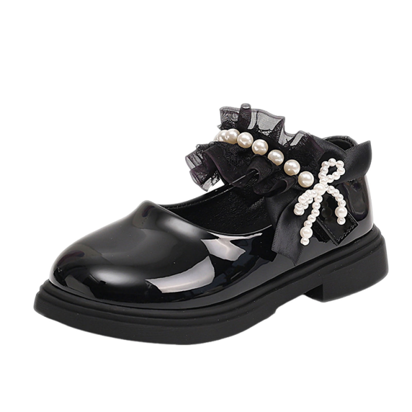 Owordtank Mary Jane Shoes for Girls Elegant Pearl Ruffle Thick Sole ...