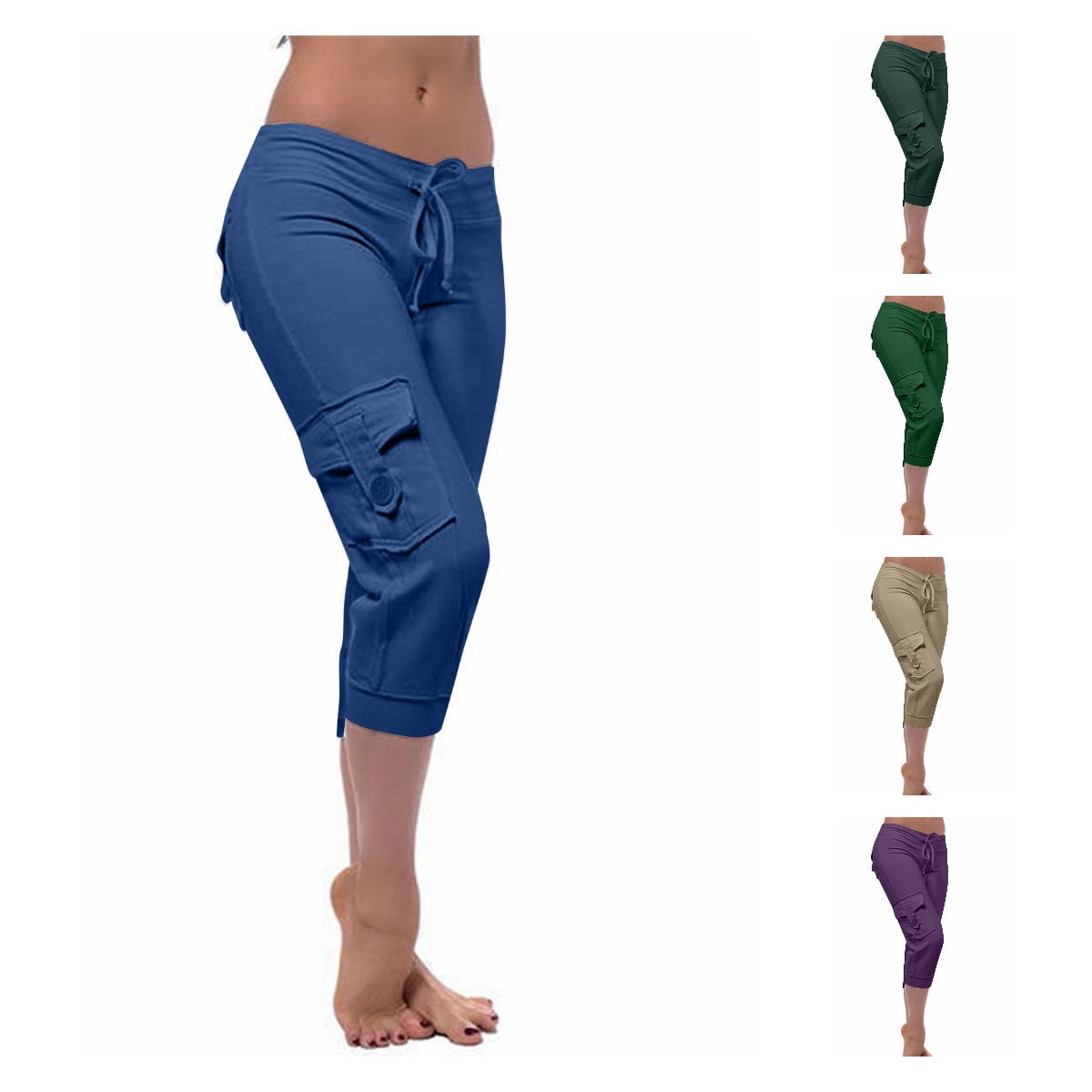 Owordtank Plus Size Cargo Capri Pants For Women With Pockets Drawstring