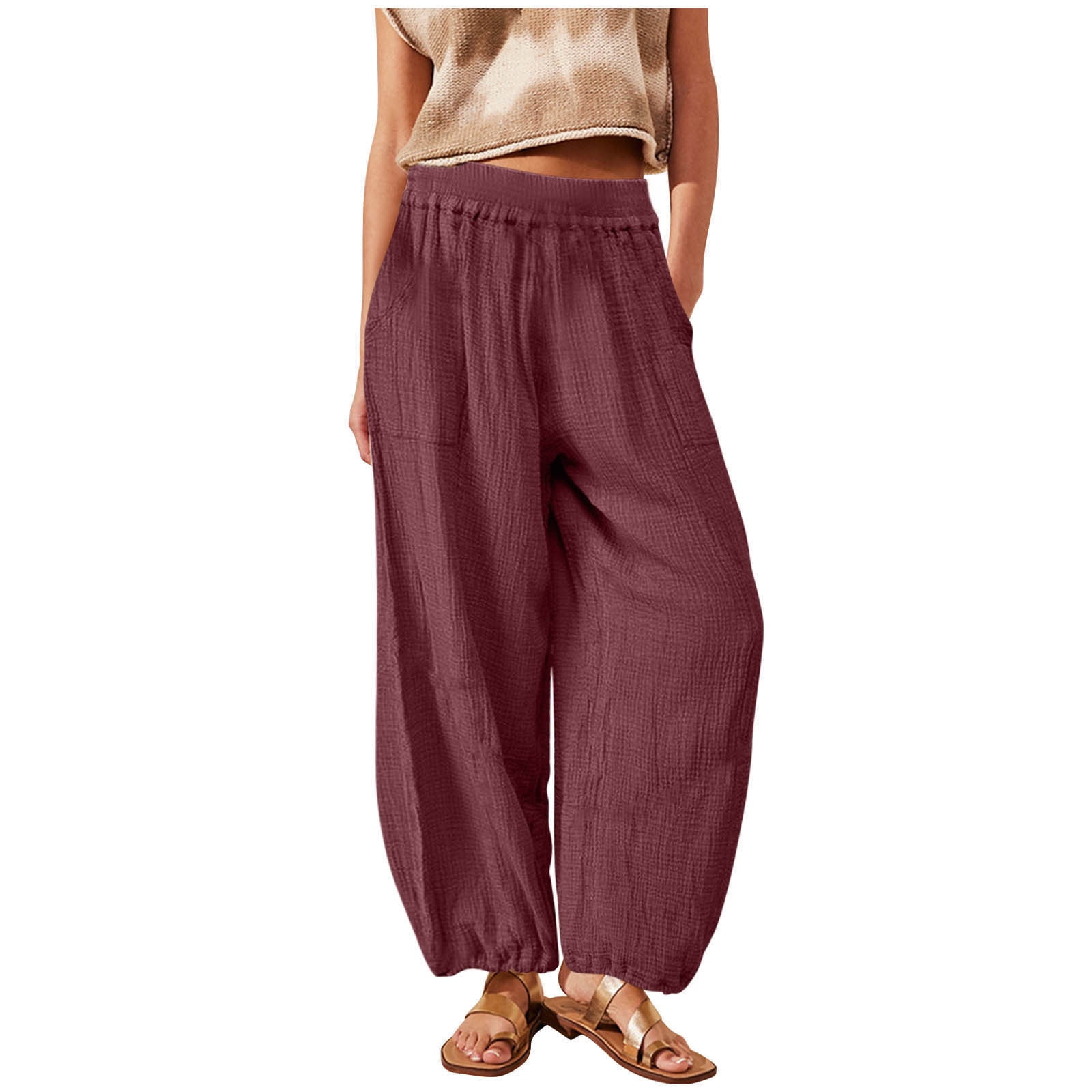 Owordtank Women's Loose Cotton Linen Harem Pants Fashion Solid Baggy ...