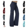 Owordtank Plus Size Womens Hiking Elastic Waist Wide Leg Yoga Cargo