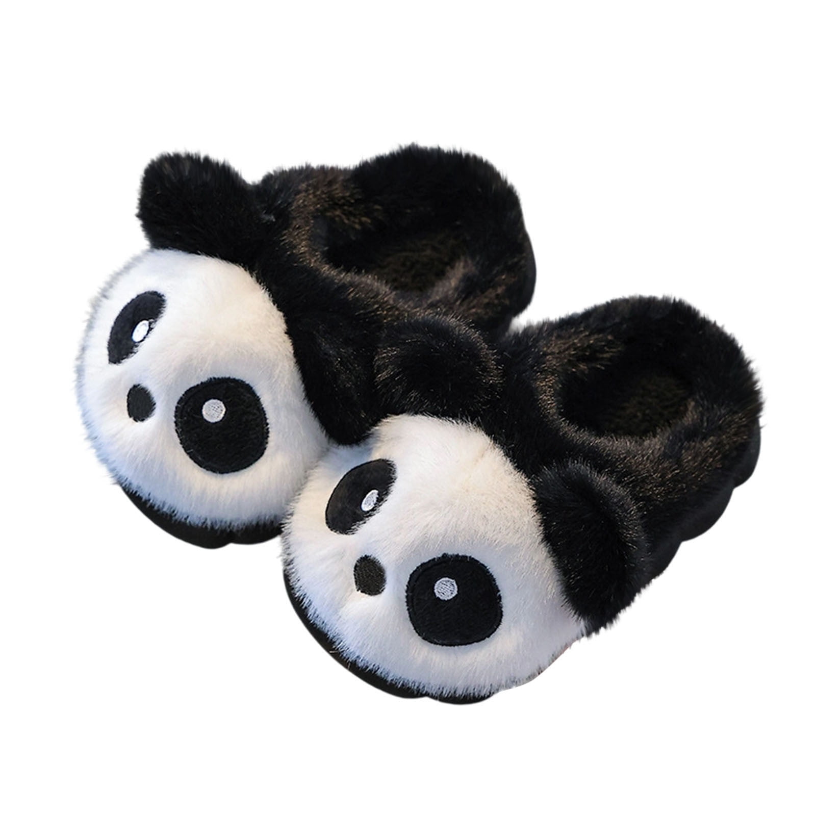 Owordtank Plush Panda Slippers for Kids Non-Slip House Shoes with Sole ...