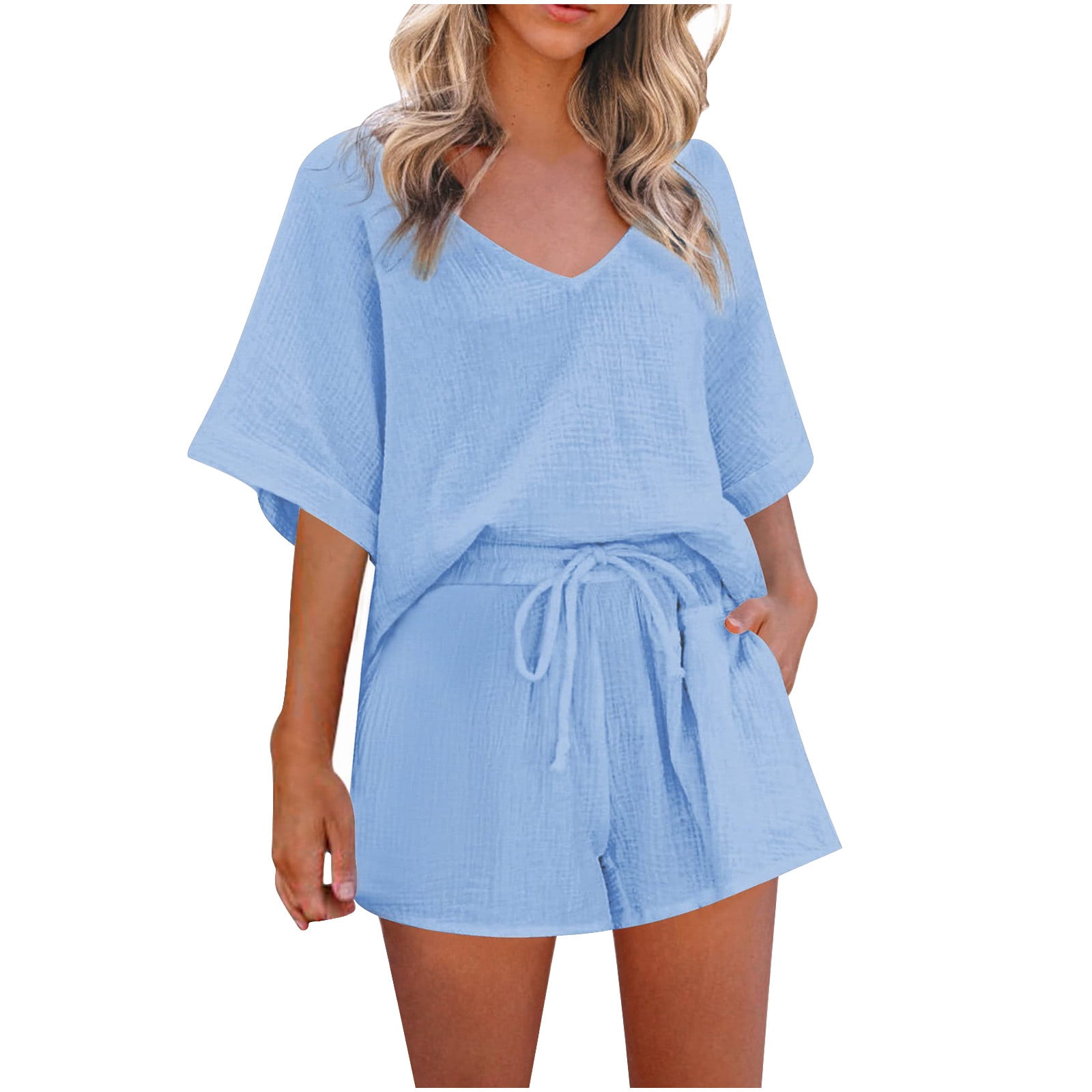 Owordtank Summer Short Sets Women 2 piece Outfits Casual Short Sleeve Oversized Tops Wide Leg ...