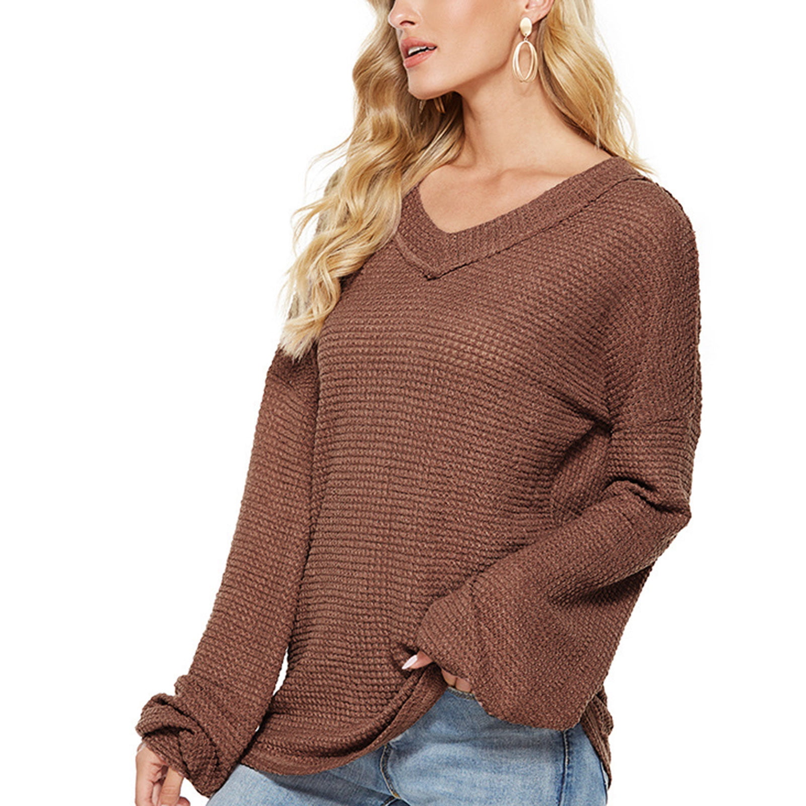 Owordtank Women's Oversized Sweaters 2024 Spring Fall Winter Waffle ...