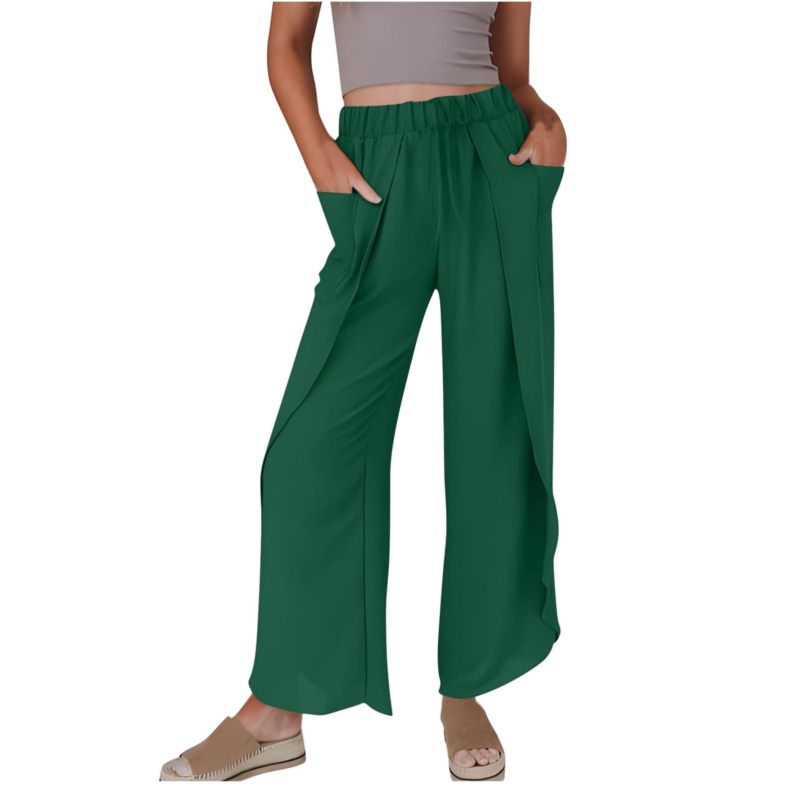 Owordtank Women's Yoga Pants Side Slit Ruffle Long Loose Wide Leg Flowy ...