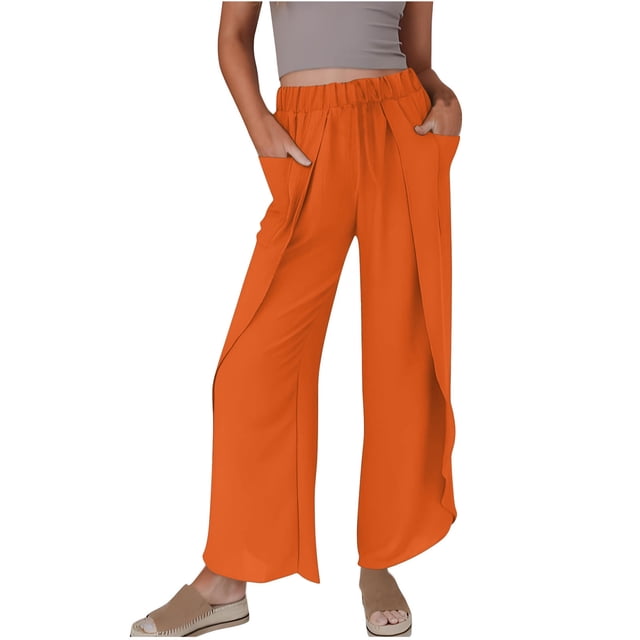 Owordtank Women's Yoga Pants Side Slit Ruffle Long Loose Wide Leg Flowy ...