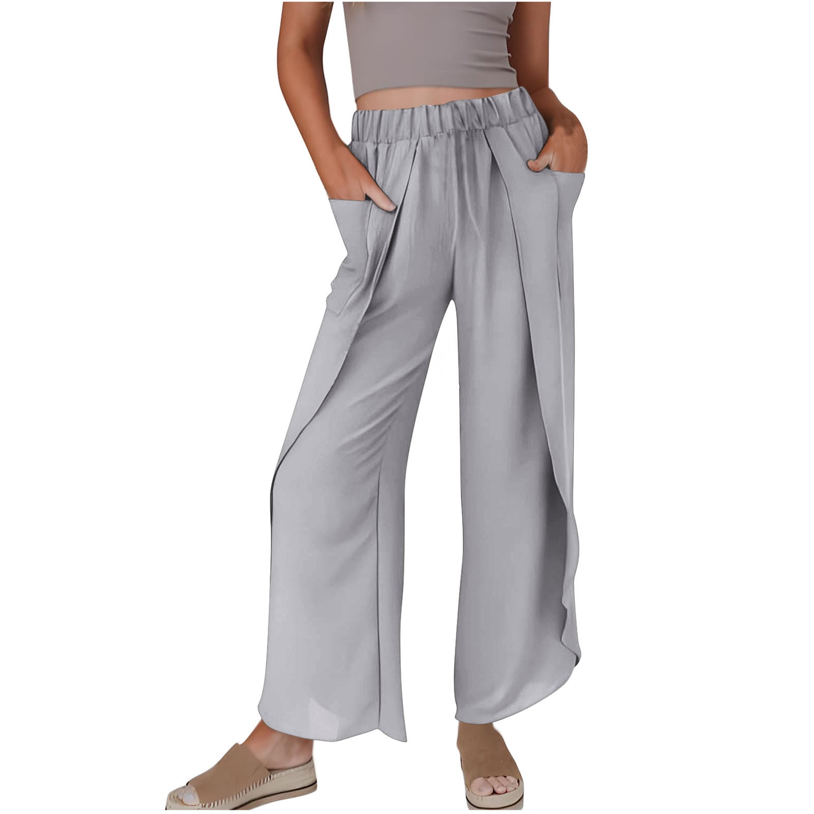 Owordtank Women's Yoga Pants Side Slit Ruffle Long Loose Wide Leg Flowy ...