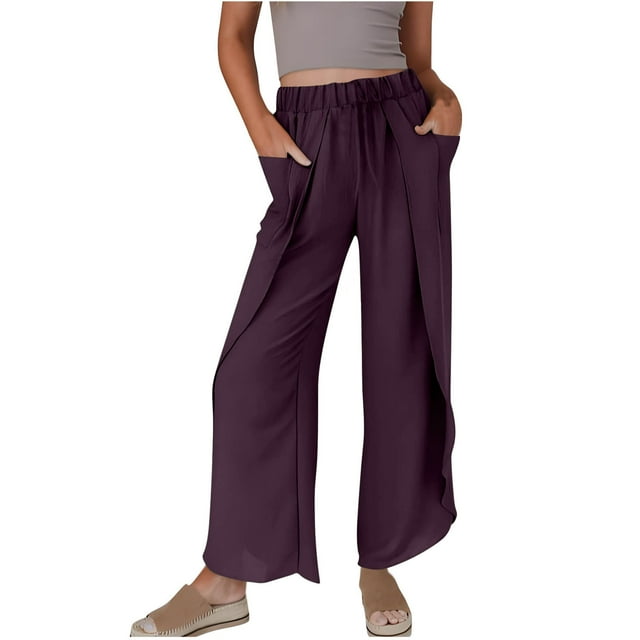 Owordtank Women's Yoga Pants Side Slit Ruffle Long Loose Wide Leg Flowy ...