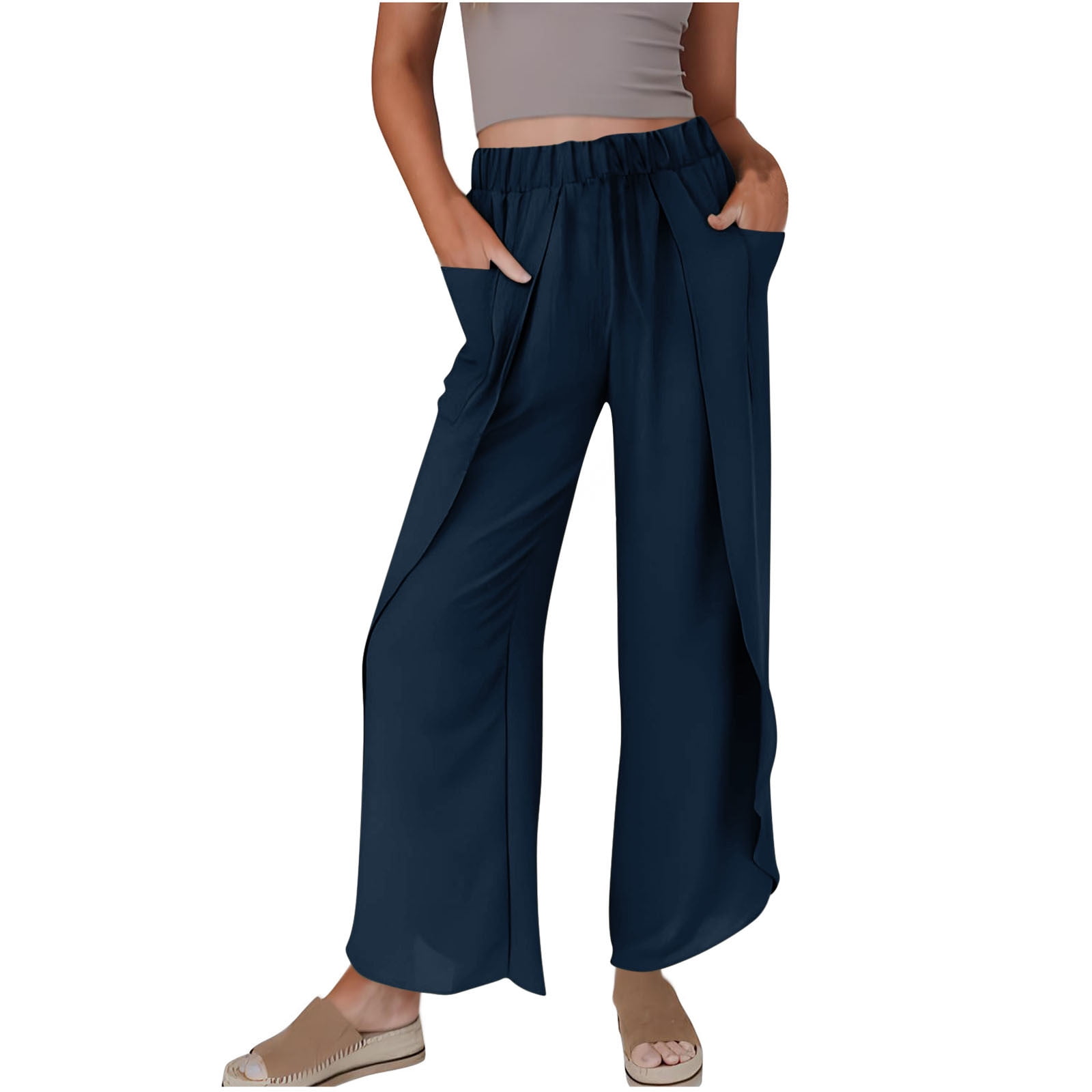 Owordtank Women's Yoga Pants Side Slit Ruffle Long Loose Wide Leg Flowy ...