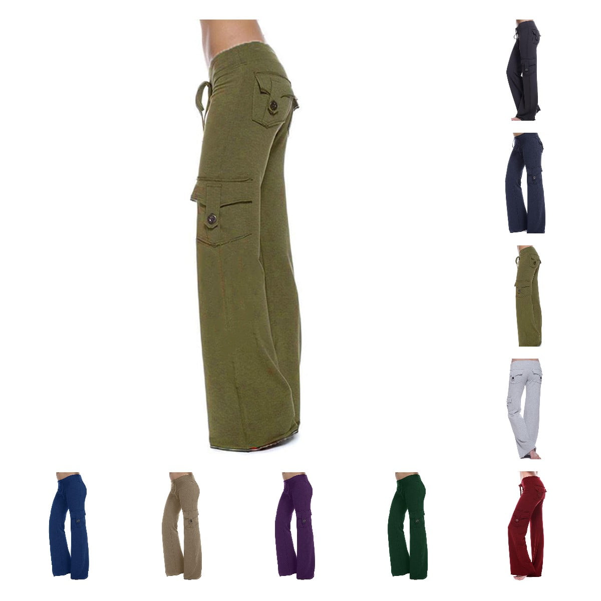 Owordtank Women's Casual Cargo Pants, Loose Elastic Waist, Straight ...