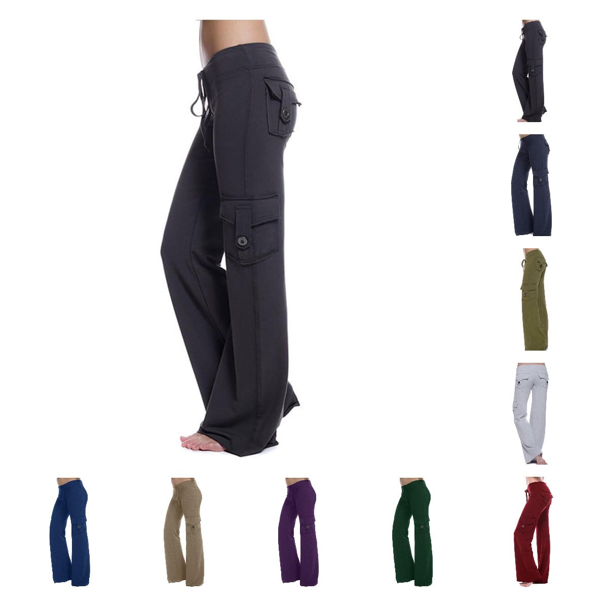 Owordtank Womens Casual Cargo Pants Elastic Waist Plus Size