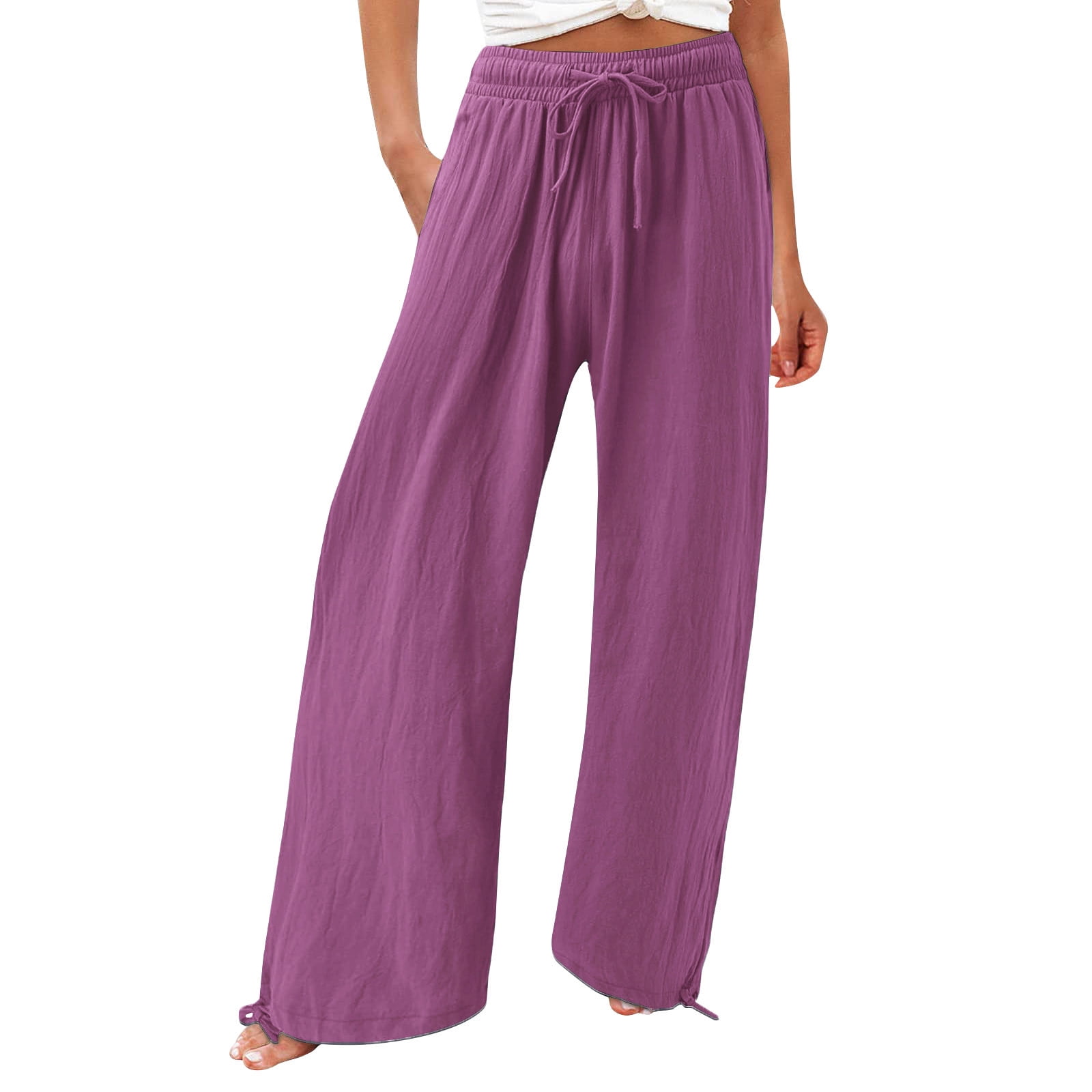 Owordtank Womens Plus Size Wide Leg Palazzo Pants Drawstring Elastic