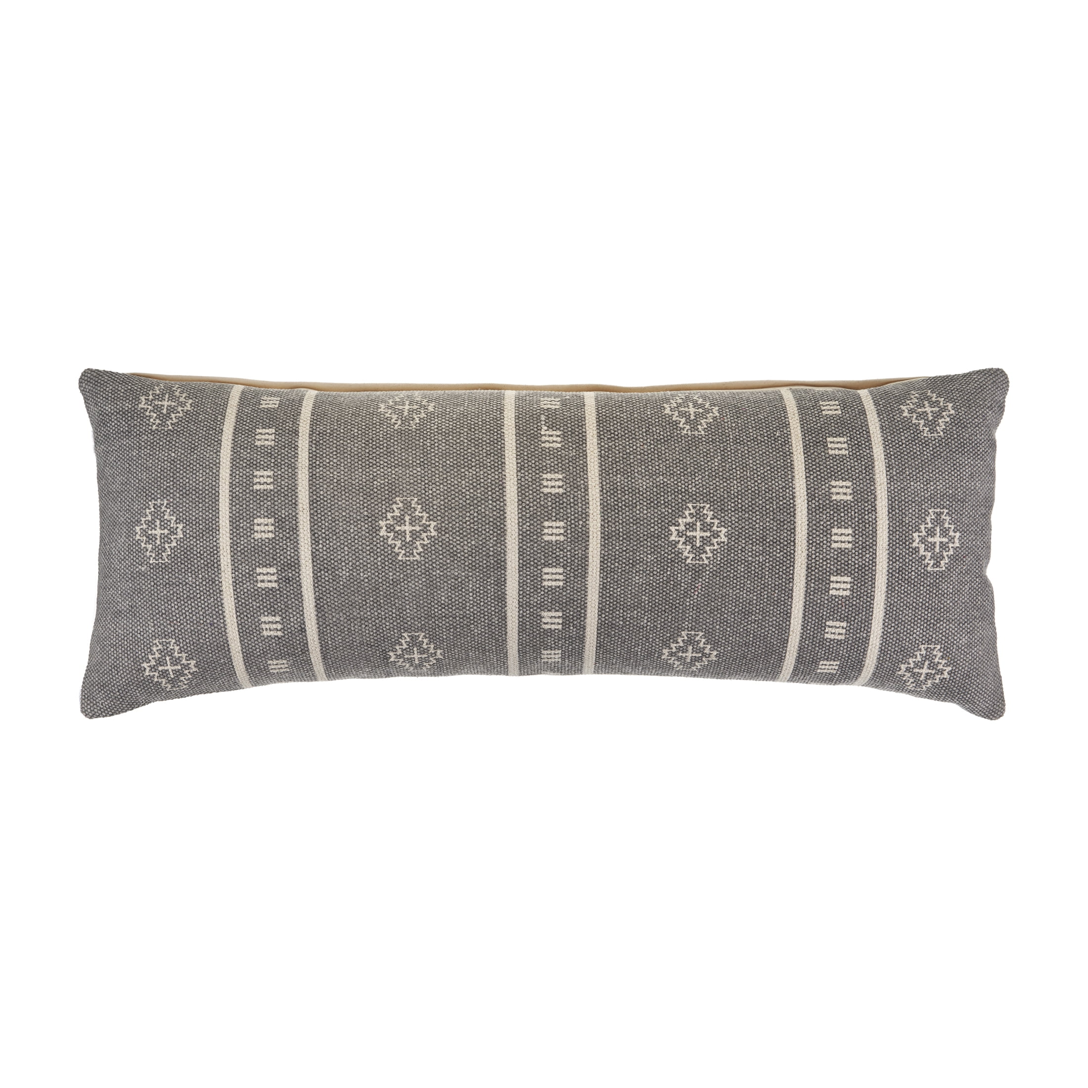 Ox Bay Ava 14" x 36" Gray Boho Striped Cotton Adult Decorative Lumbar ...