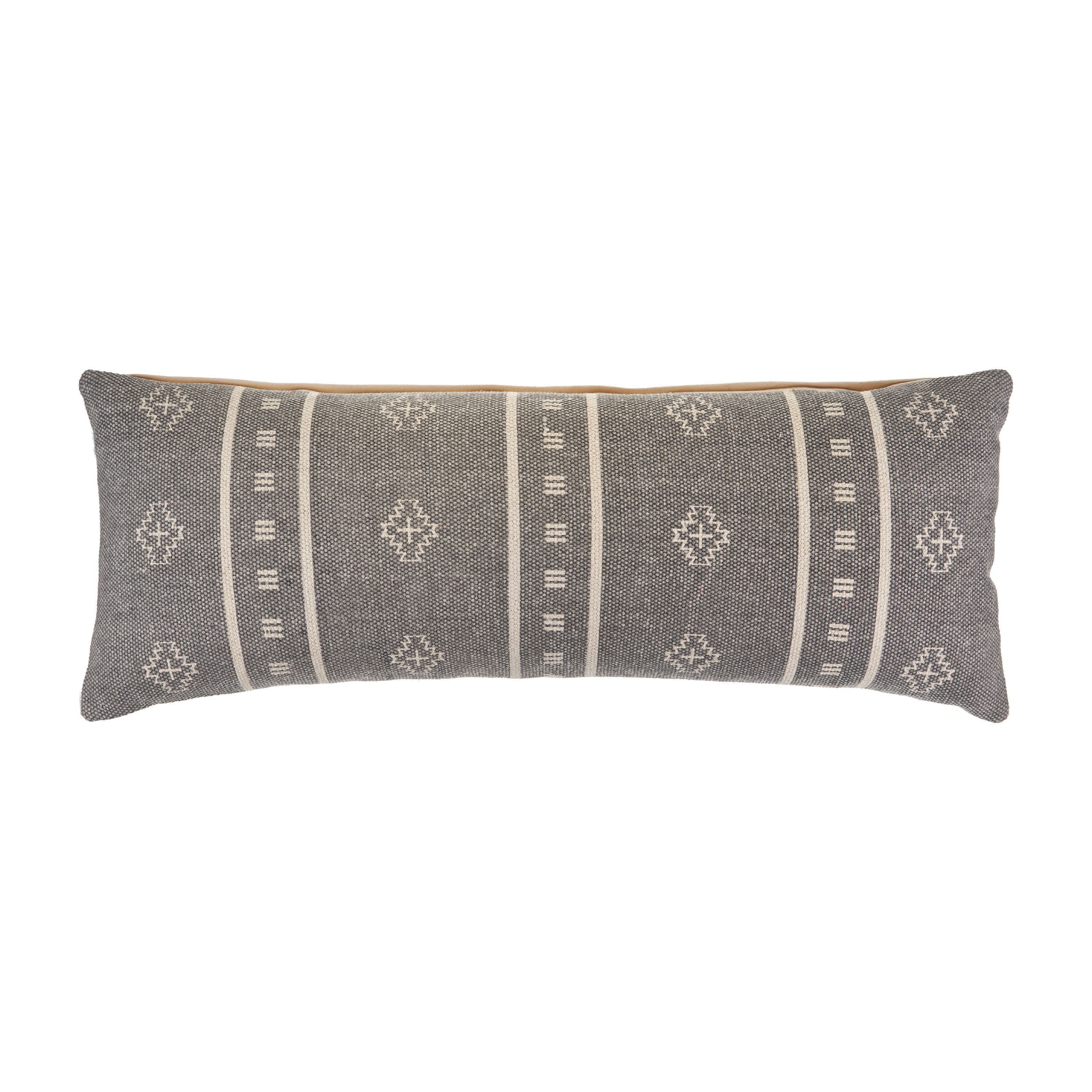 Ox Bay Ava 14" x 36" Gray Boho Striped Cotton Adult Decorative Lumbar ...