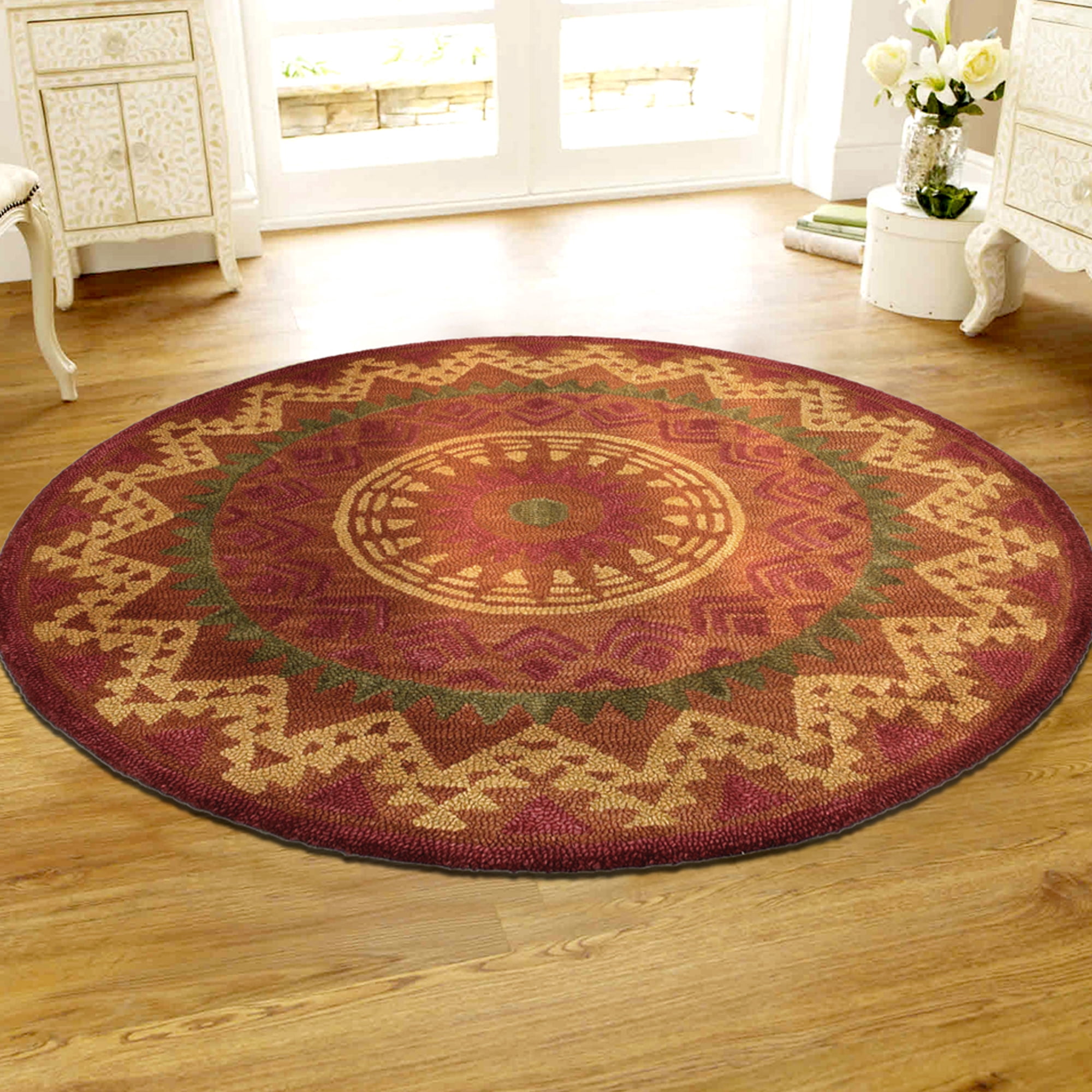Ox Bay Ella 6' Round Rust/Red Southwestern Medallion Indoor Area Rug ...