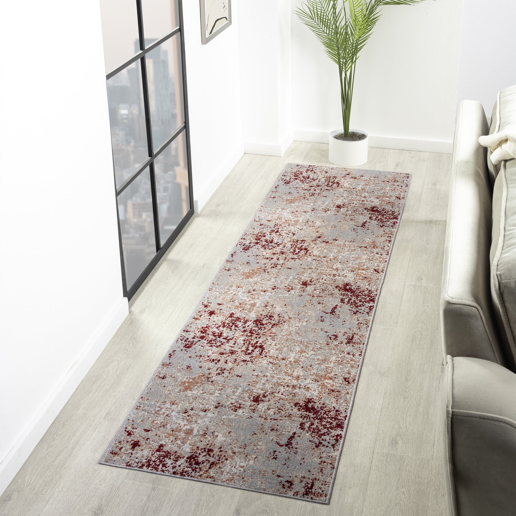Ox Bay Evan 2' x 8' Red/Gray Abstract Machine Washable Indoor Runner ...