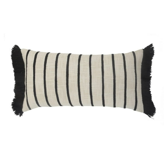 Ox Bay Milan White/Black Striped Cotton Adult Decorative Lumbar Pillow ...