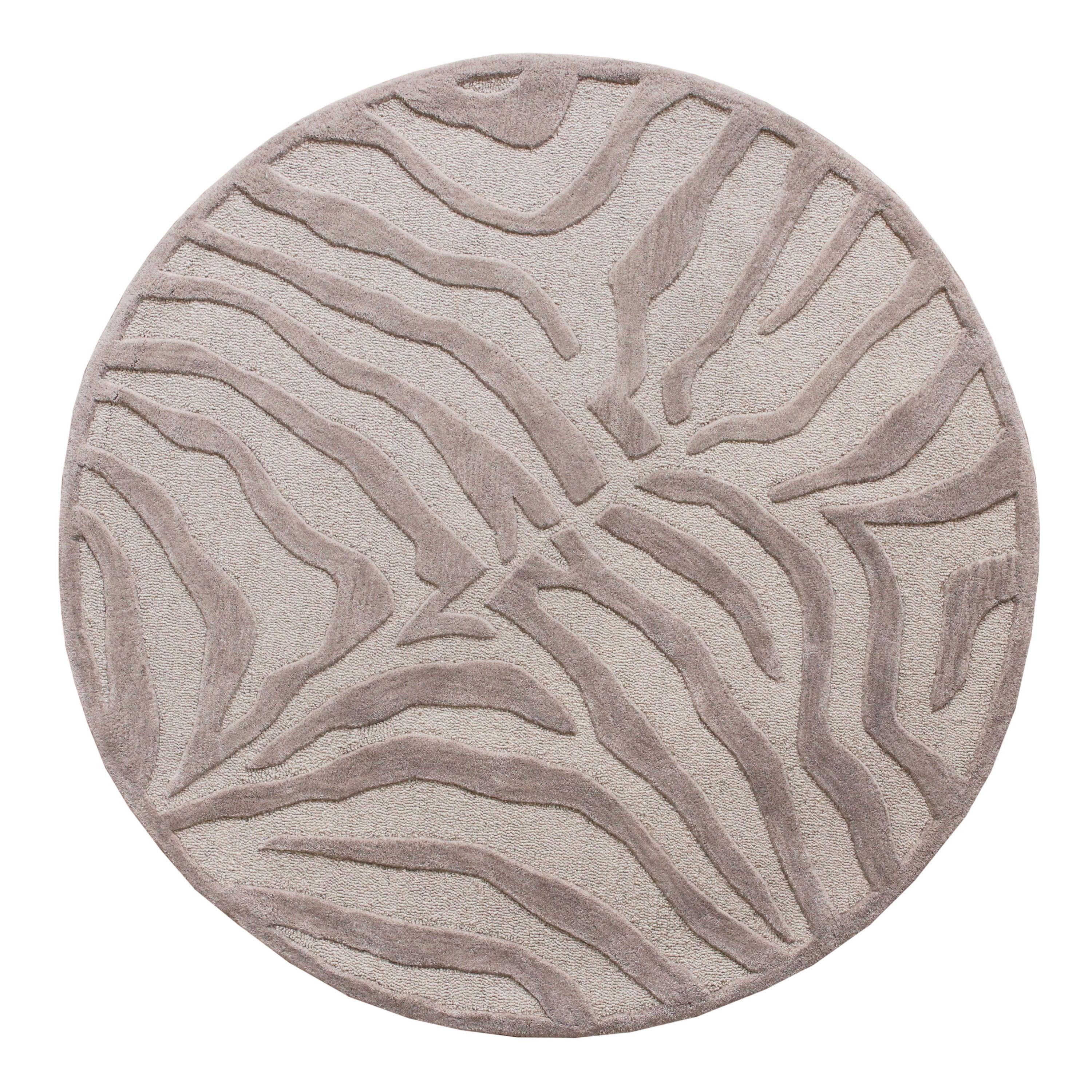 Ox Bay Gael 5' Round Beige/Gray Zebra Print Handmade Wool Indoor Area ...