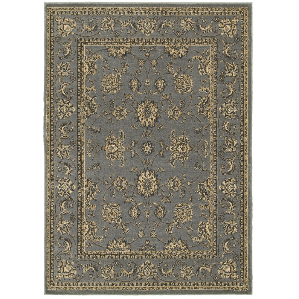 Ox Bay Grace Traditional Jacobean Floral Border Gray 9 x 12 Indoor Area ...