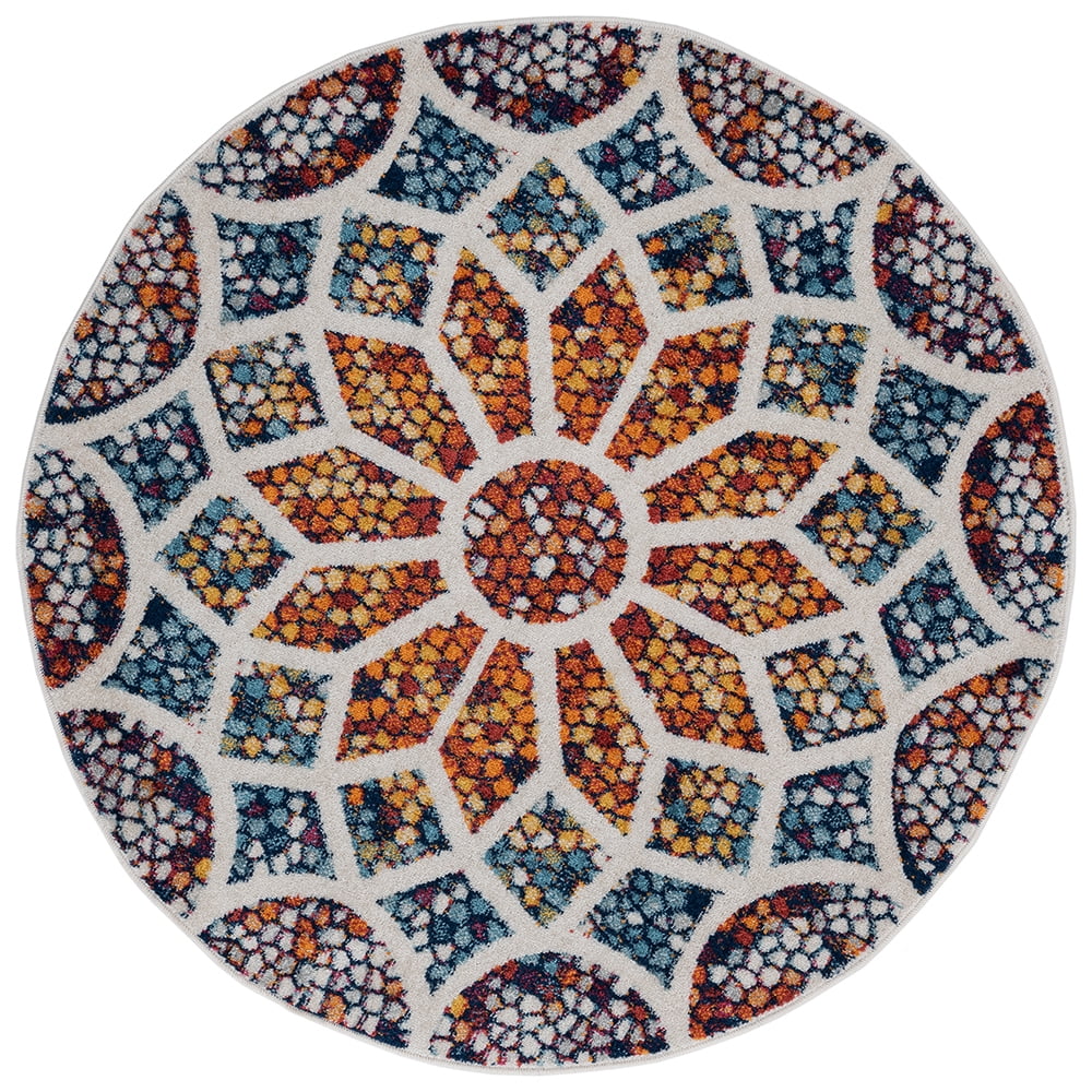 Ox Bay Kismat Multi color 4 Feet 4 Inches Mosaic Flower Round Area Rug ox-bay-kismat-multi-color-4-feet-4-inches-mosaic-flower-round-area-rug