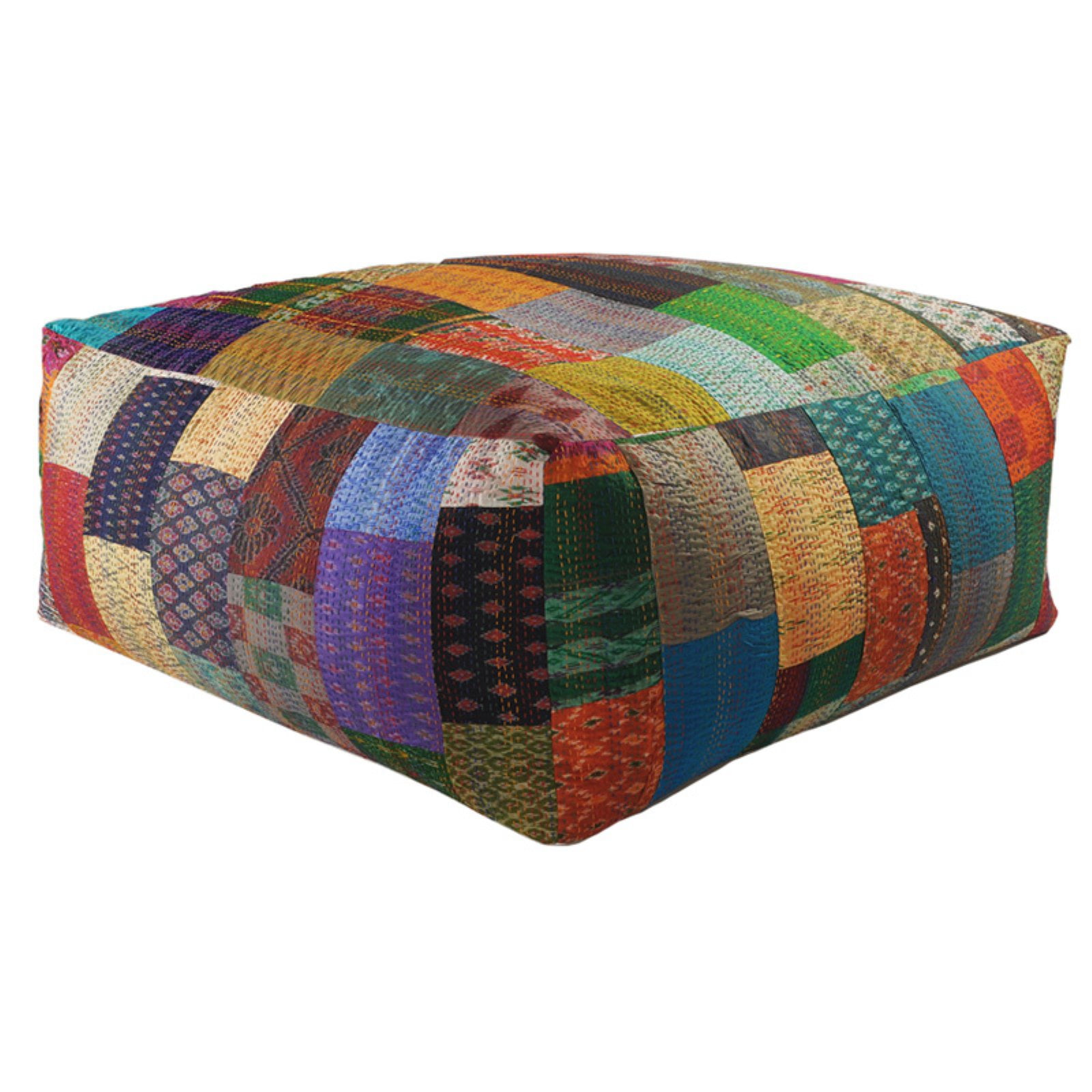 Ox Bay Multicolored Oversized Kantha Pouf - Walmart.com