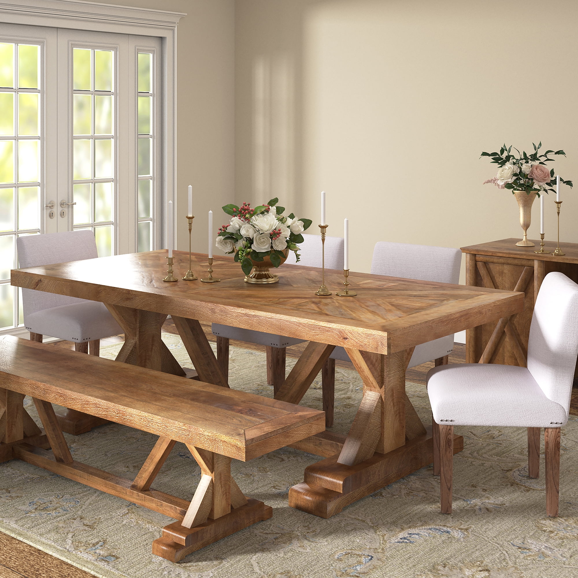 Ox Bay Quia 84" Wood Herringbone Rectangular Dining Table for 6 to 8 ...