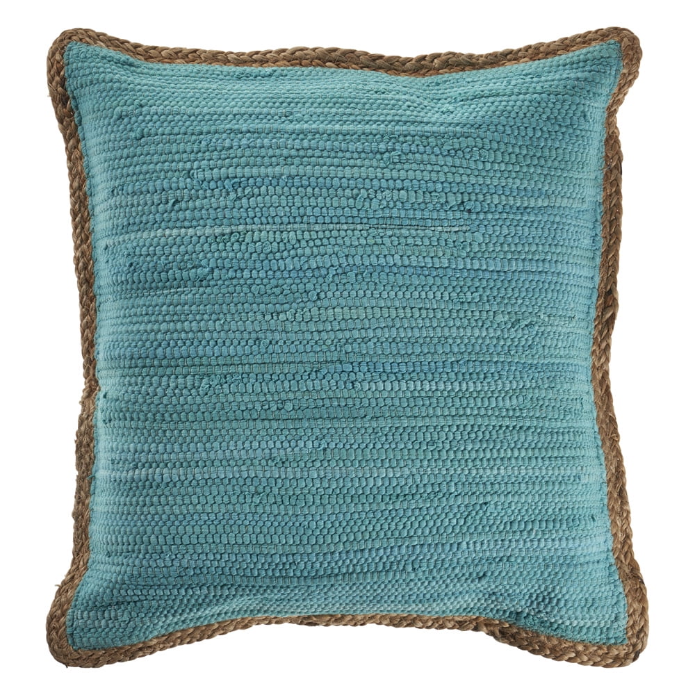 Ox Bay Ringo 20" x 20" Blue/White Jute Bordered Striped Cotton Adult Decorative Throw Pillow ...