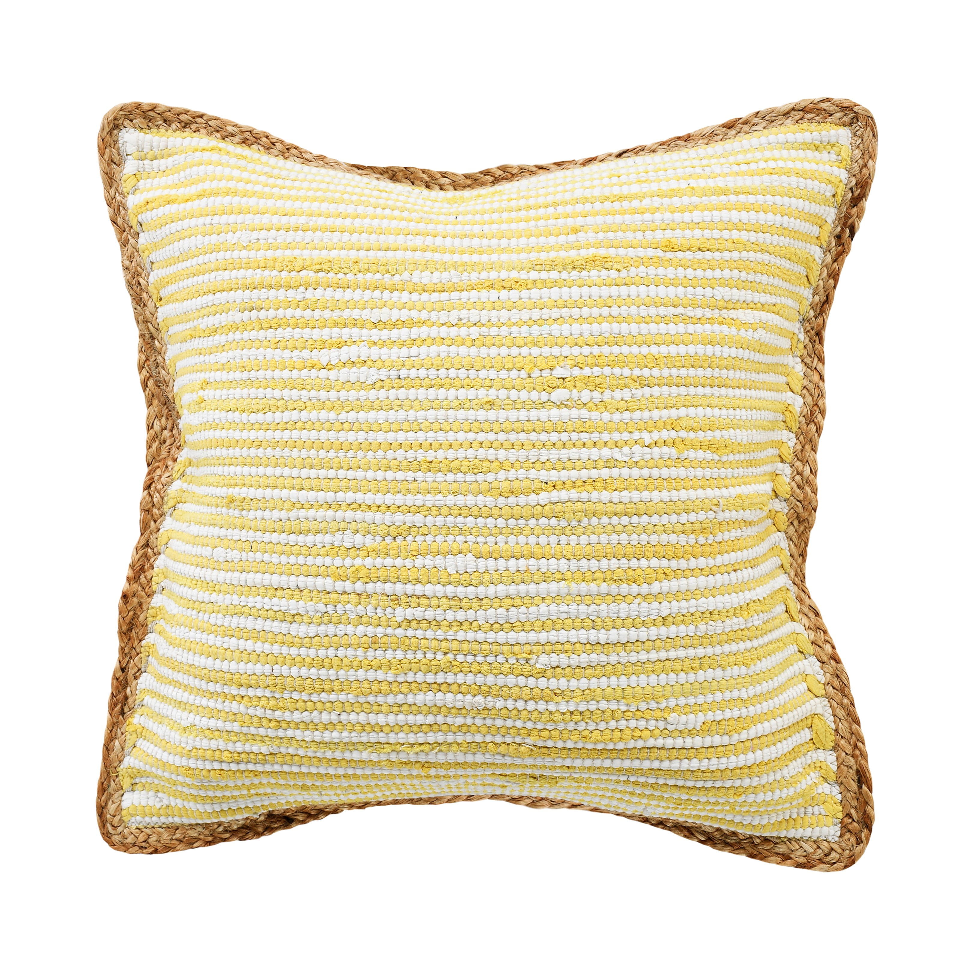 Ox Bay Ringo 20" x 20" Golden Yellow/White Jute Bordered Striped Cotton Adult Decorative Throw ...