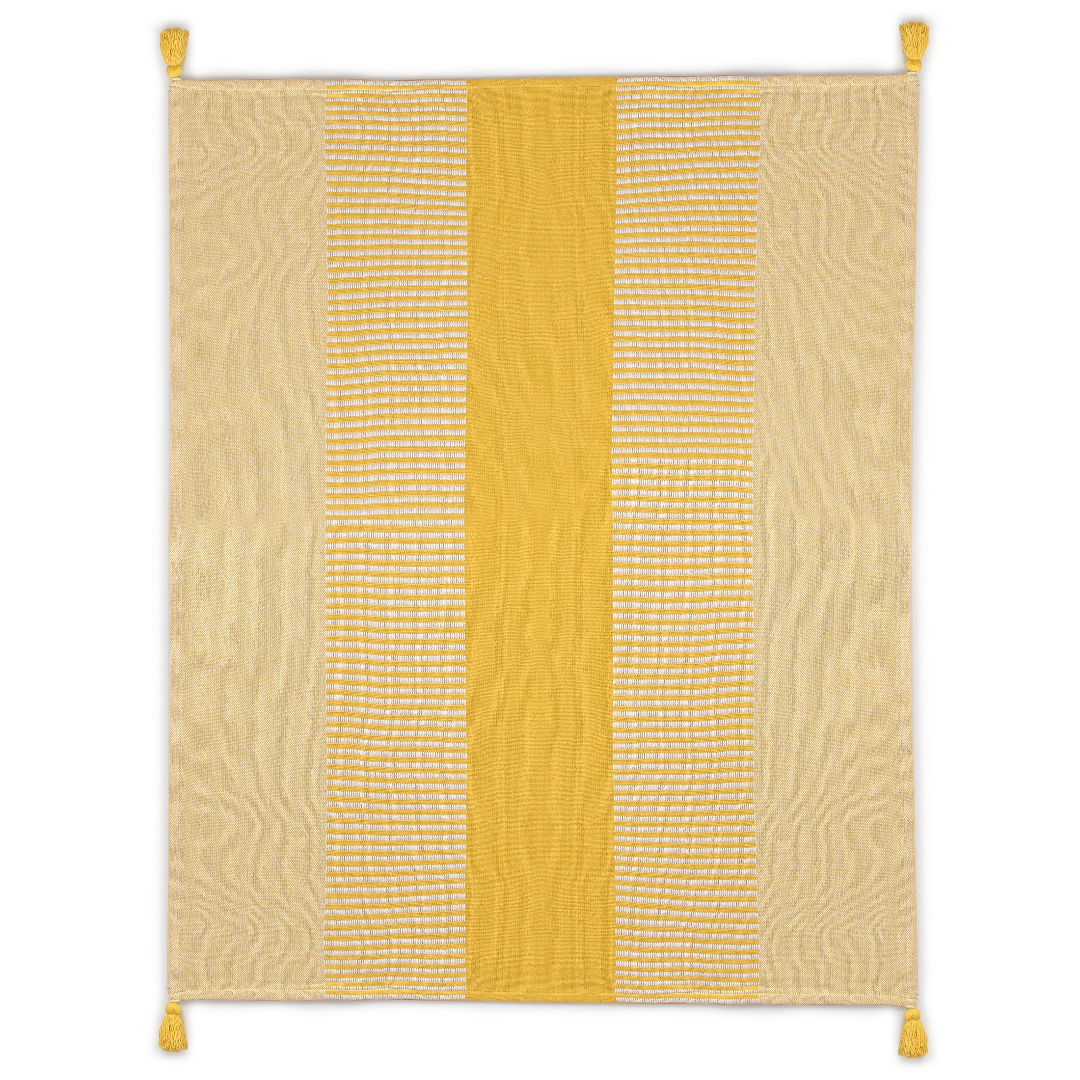 Ox Bay Rory Gold/White Striped Lightweight Cotton with Tassels Throw ...