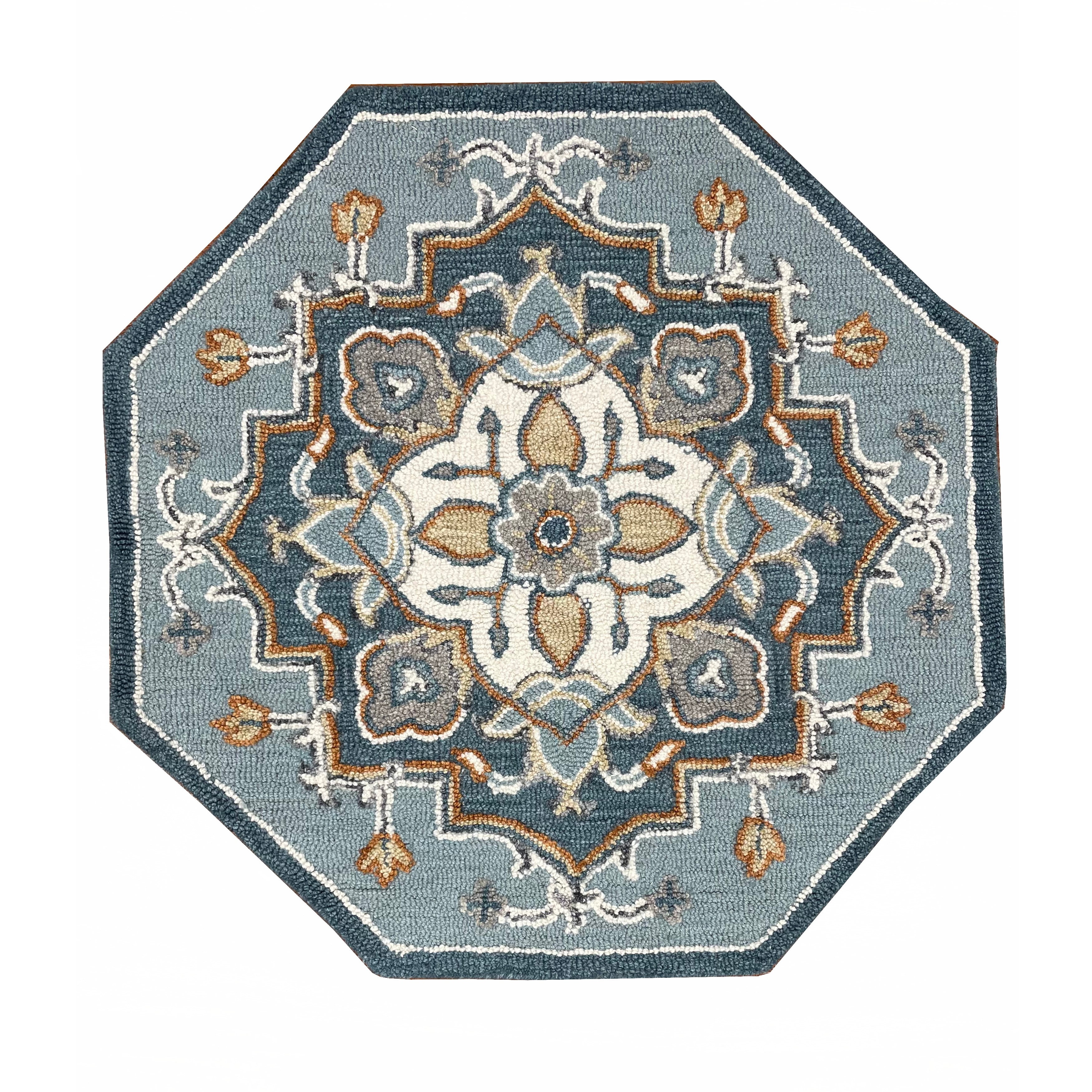 Ox Bay Traditional Floral Medallion Area Rug, Teal Blue, 3 ft. Octagon ...