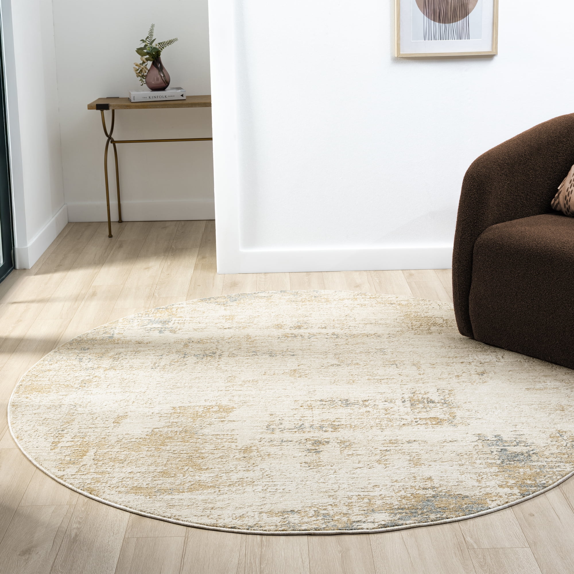 Ox Bay Valeria 6' Round Stone Blue/Beige Abstract Performance Indoor ...